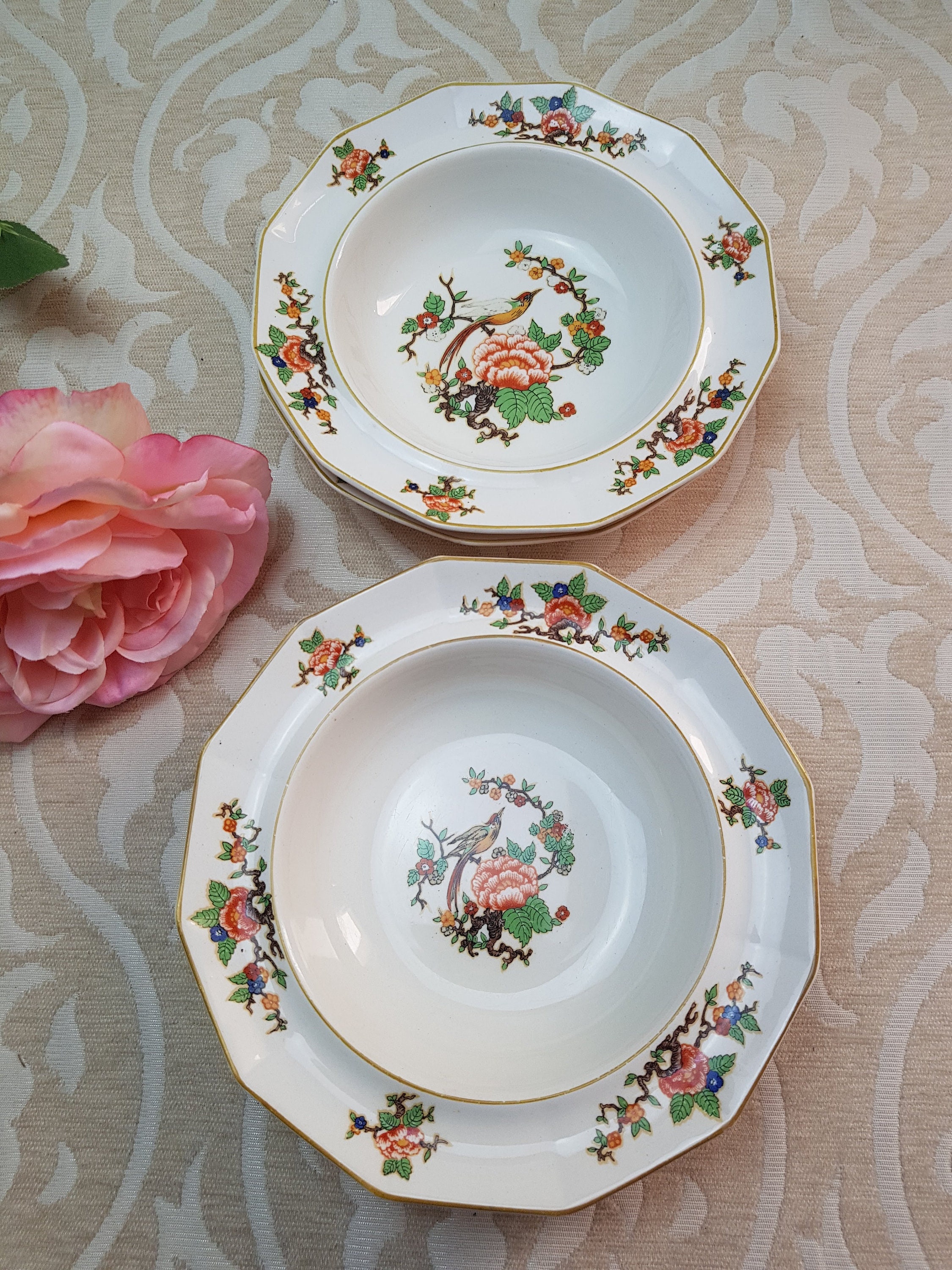 Rare Myott and Son and Co Bird and Leaf 12 Sided Dessert or - Etsy