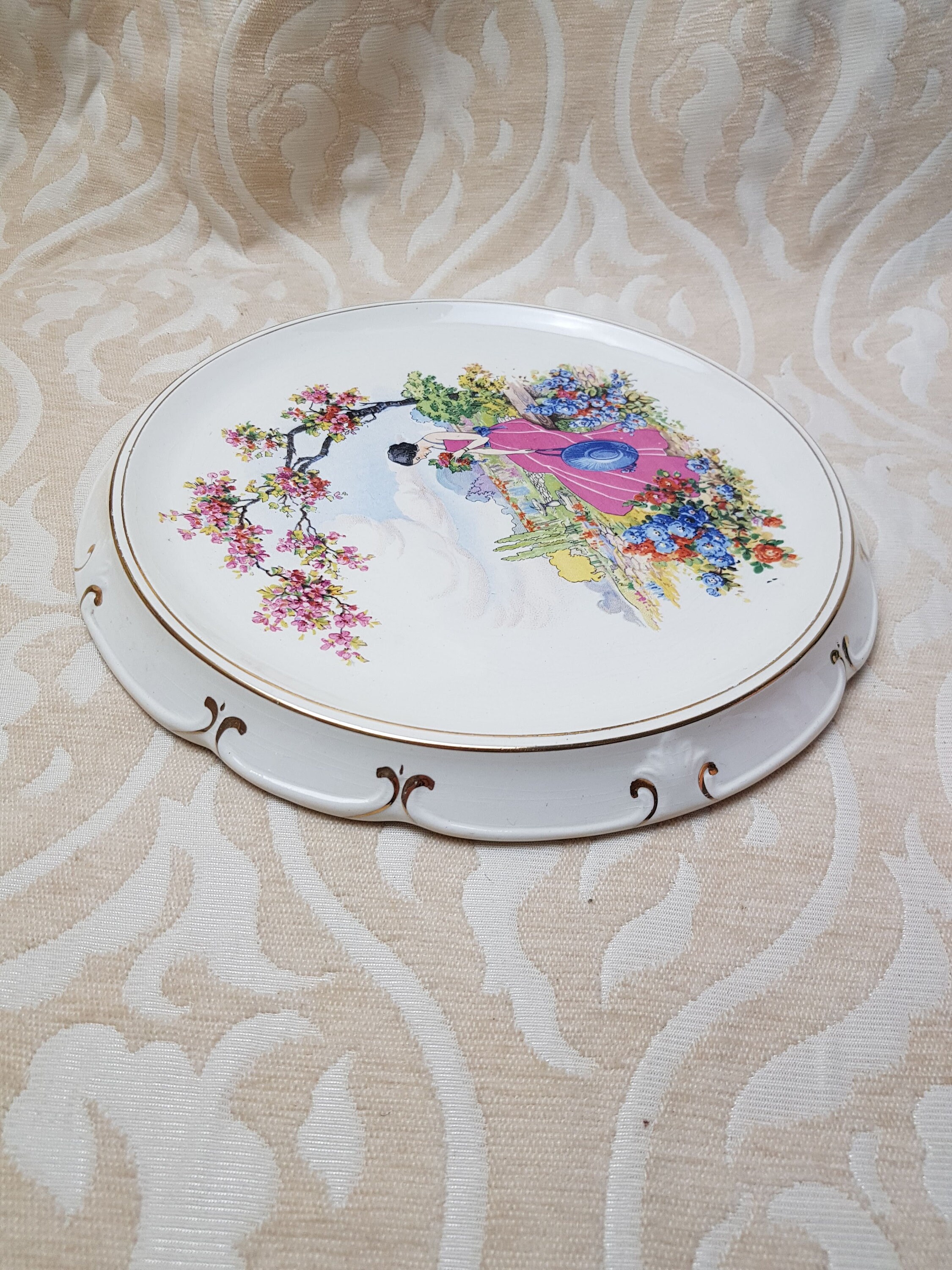 Vintage Falcon Ware Art Deco Cake Stand Base Stunning Pink Lady With ...