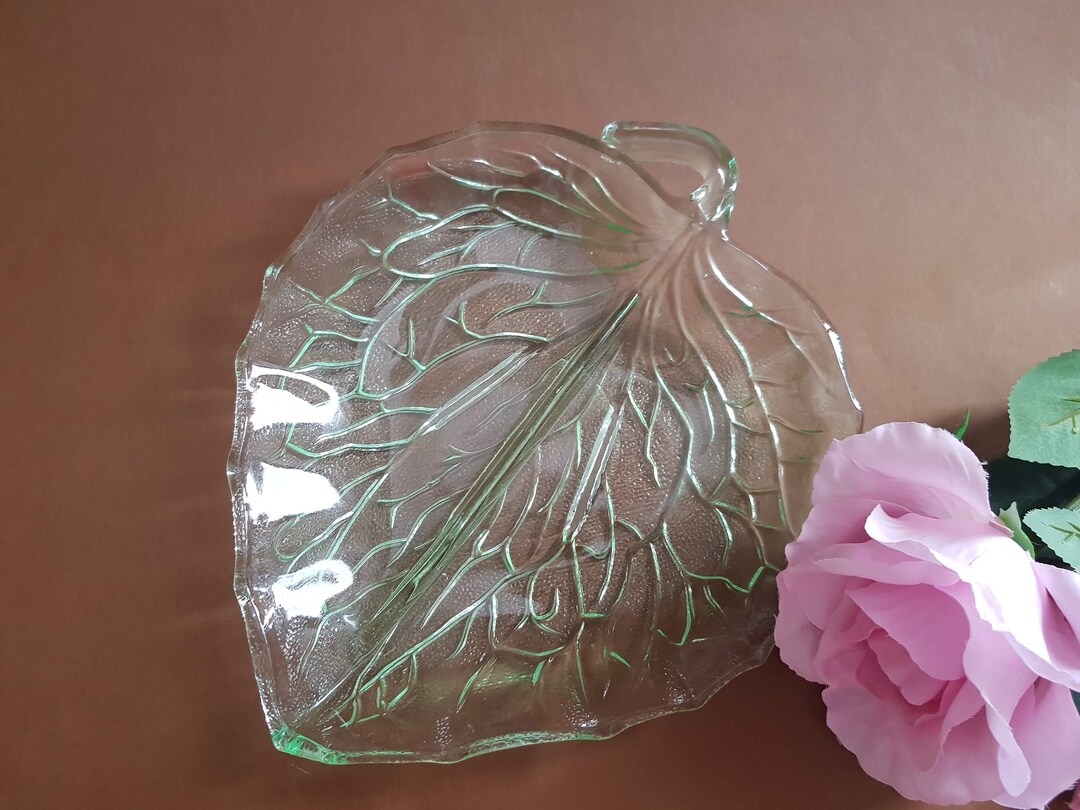 Vintage Bagley England 1930s Art Deco Green Pressed Glass Leaf Dish ...