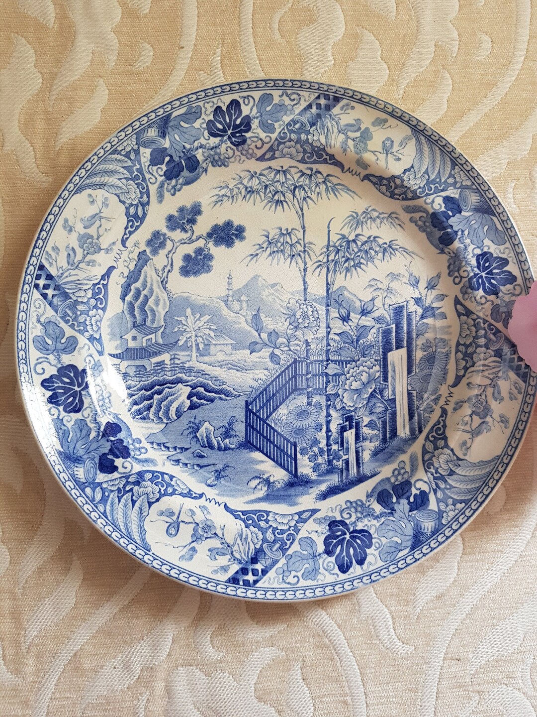 ANTIQUE WEDGWOOD Blue & White Blue Palisade Chinoiserie Pattern Dinner ...