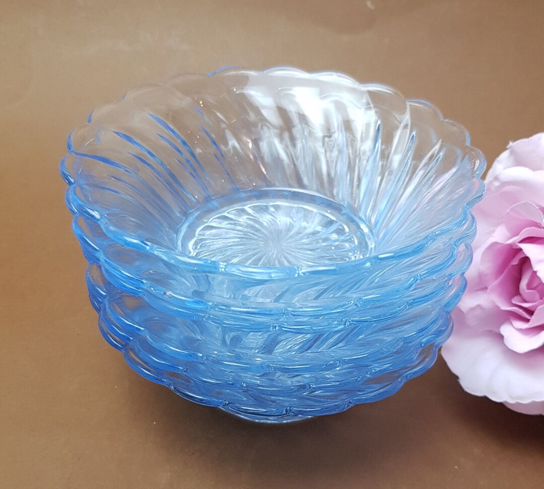 6 Art Deco Blue Glass Bagley Carnival Bowls by Bagley 1930s Set of 6 ...
