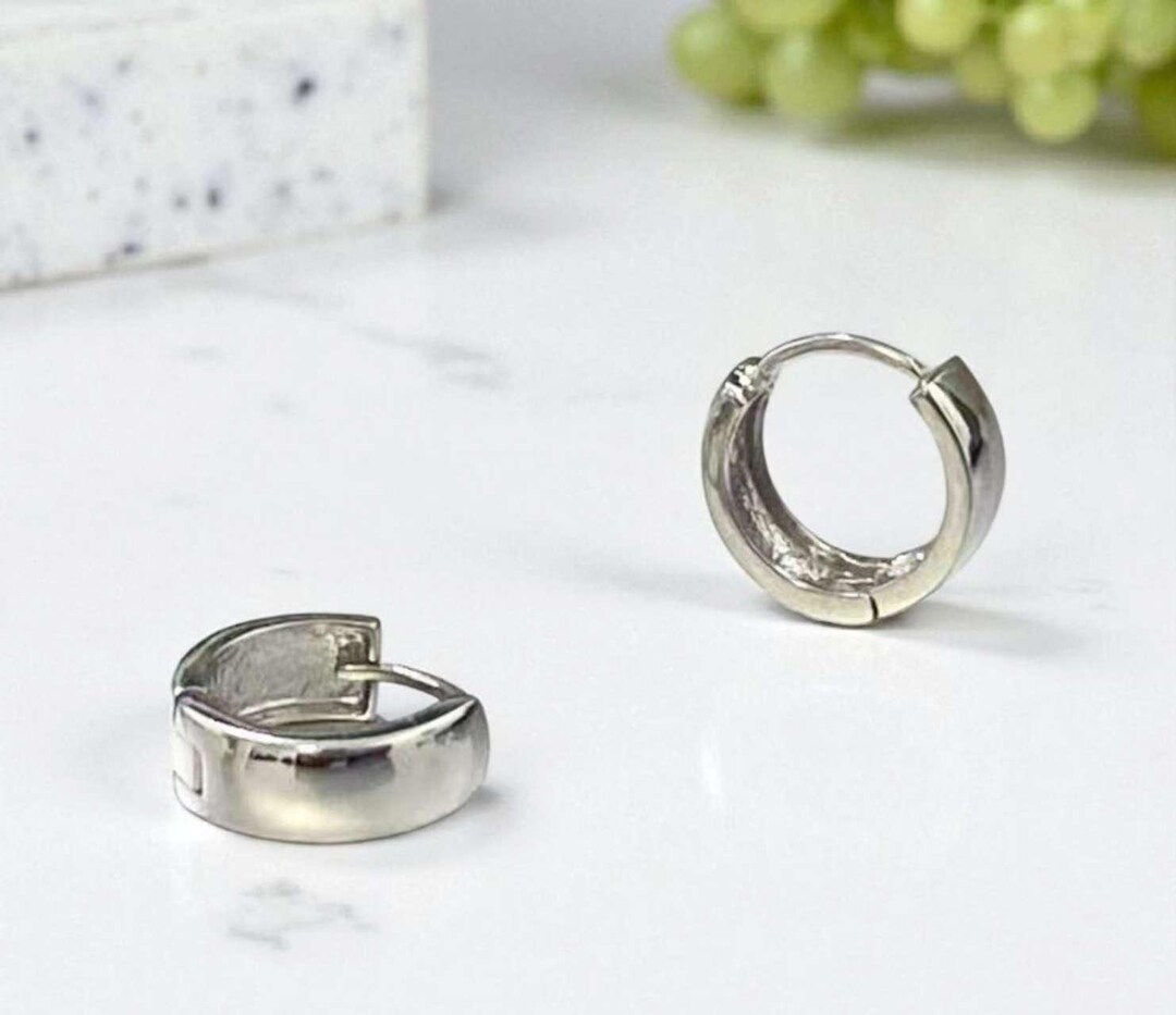 Real Solid Platinum Wide Huggie Hoops Earring, Polished Hoop Earring ...