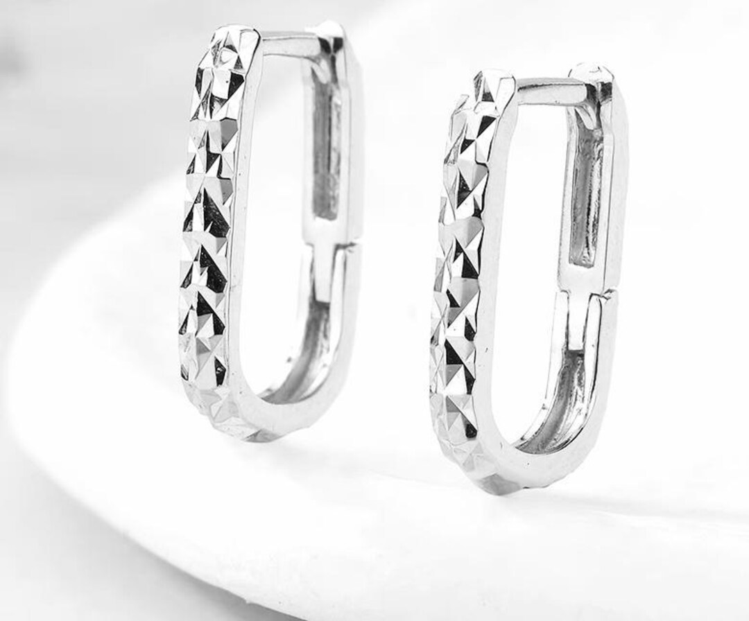 Solid Platinum Pt950 Sparkle Bling Bling Square Hoops, Real Platinum ...