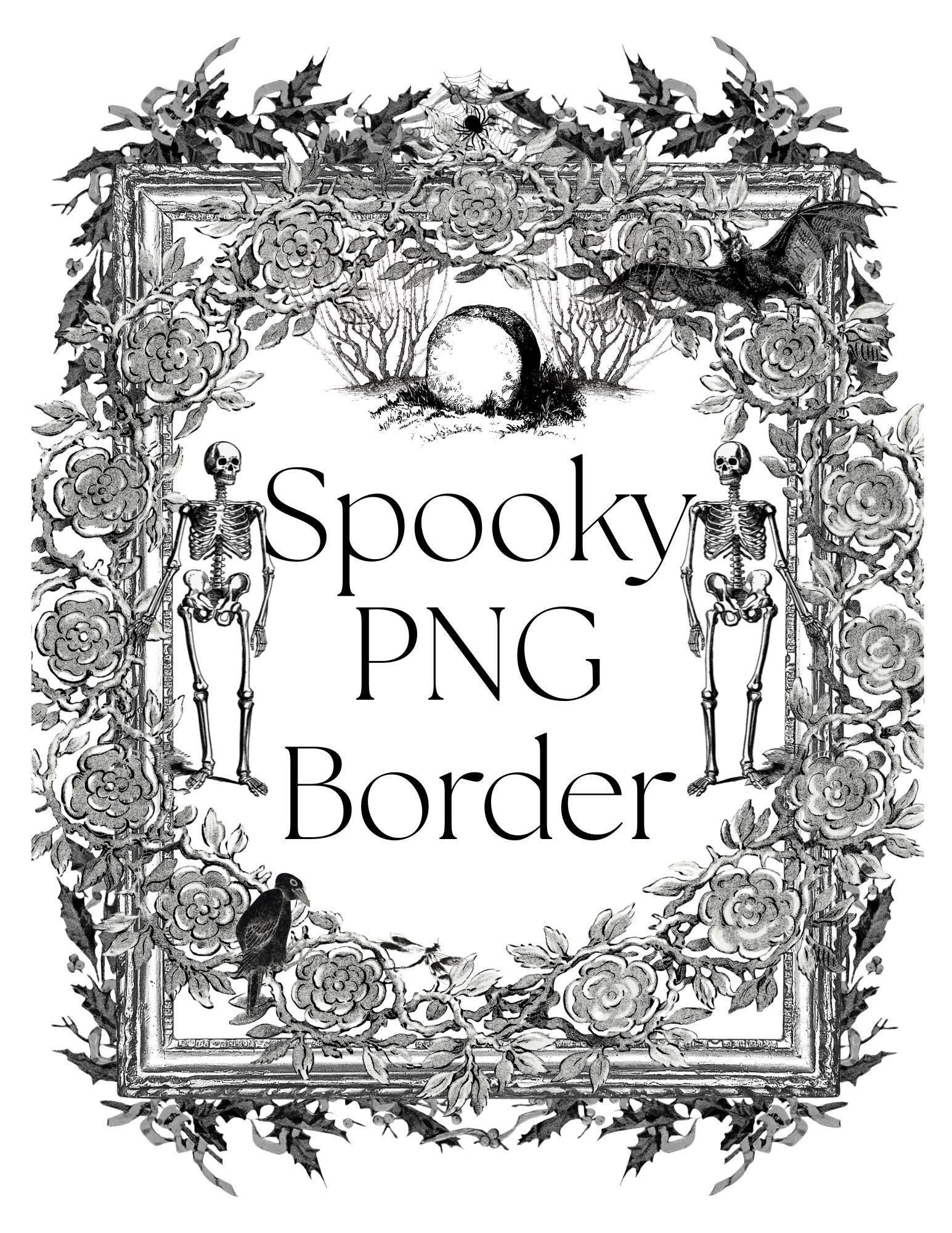 Spooky Frame PNG: Vintage Bat, Skeleton Halloween Clipart Invitation ...