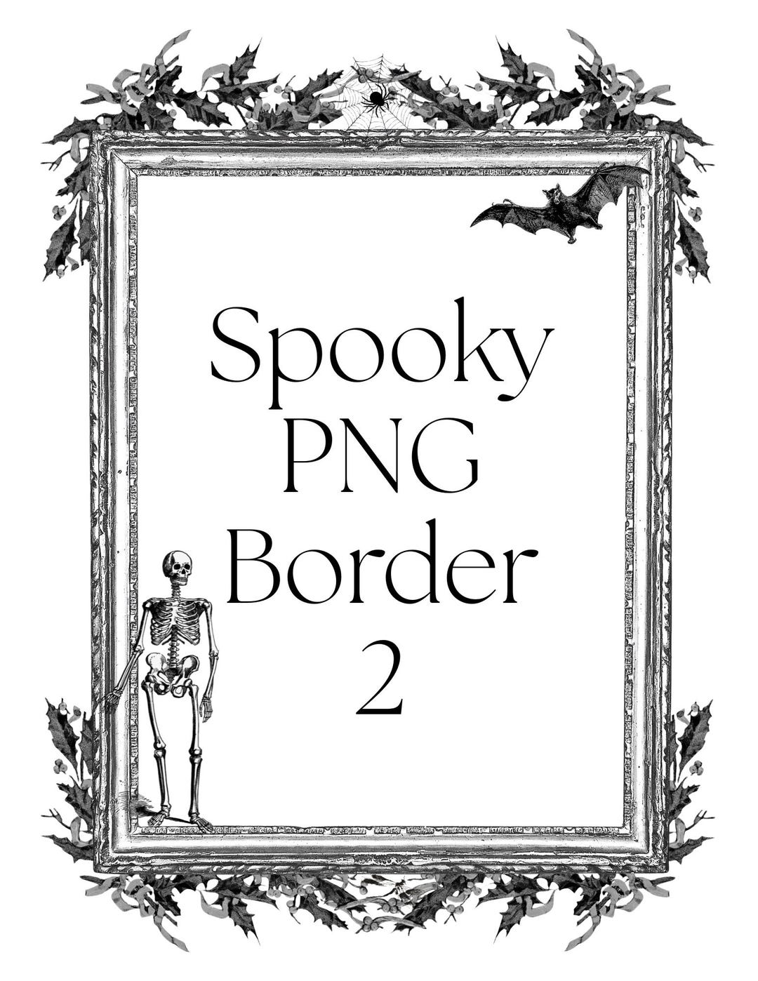 Spooky Frame PNG: Vintage Bat, Skeleton Halloween Clipart Invitation ...