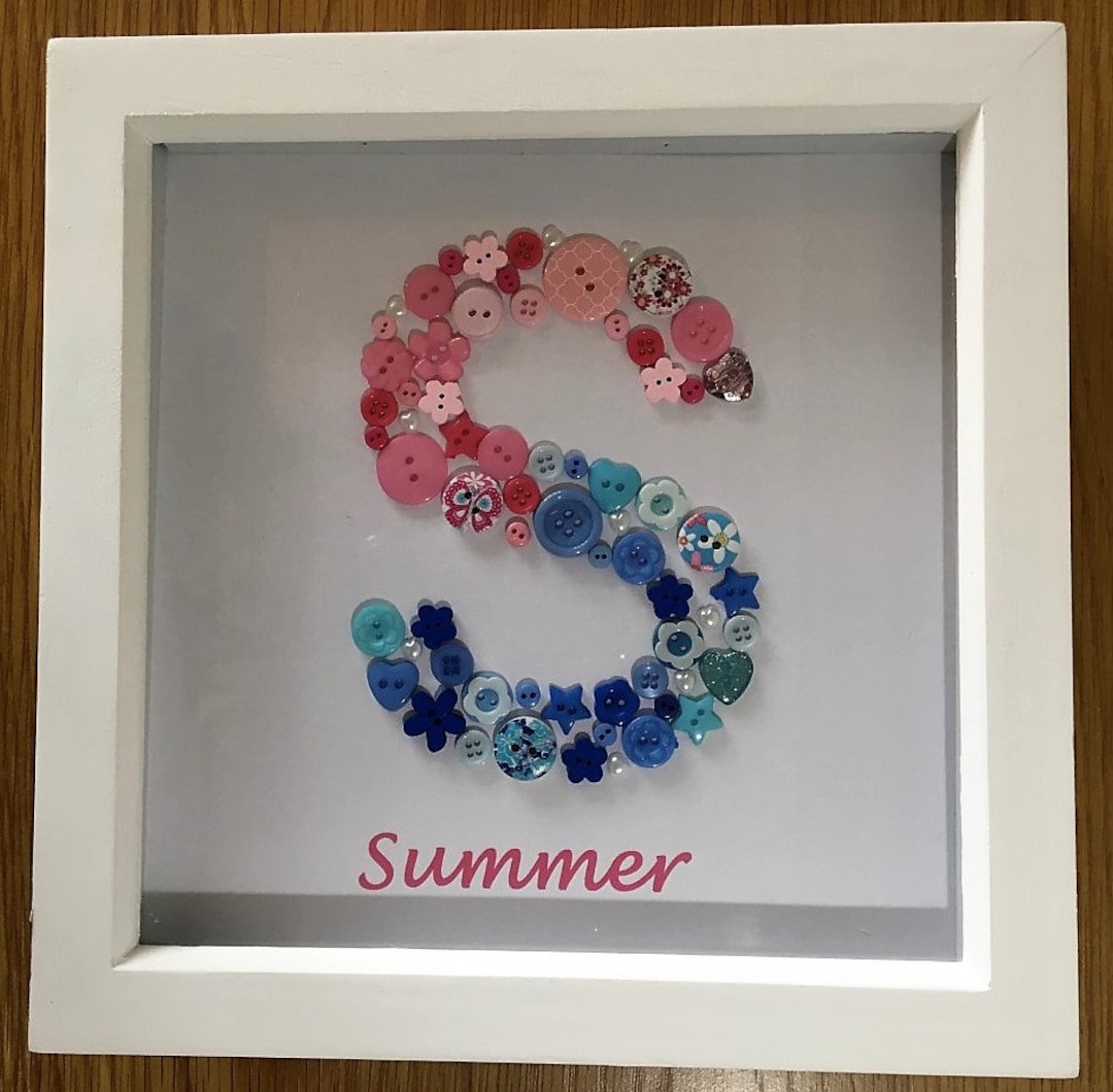 Personalised Button Letter Box Frame Picture With Name - 2 Sizes ...