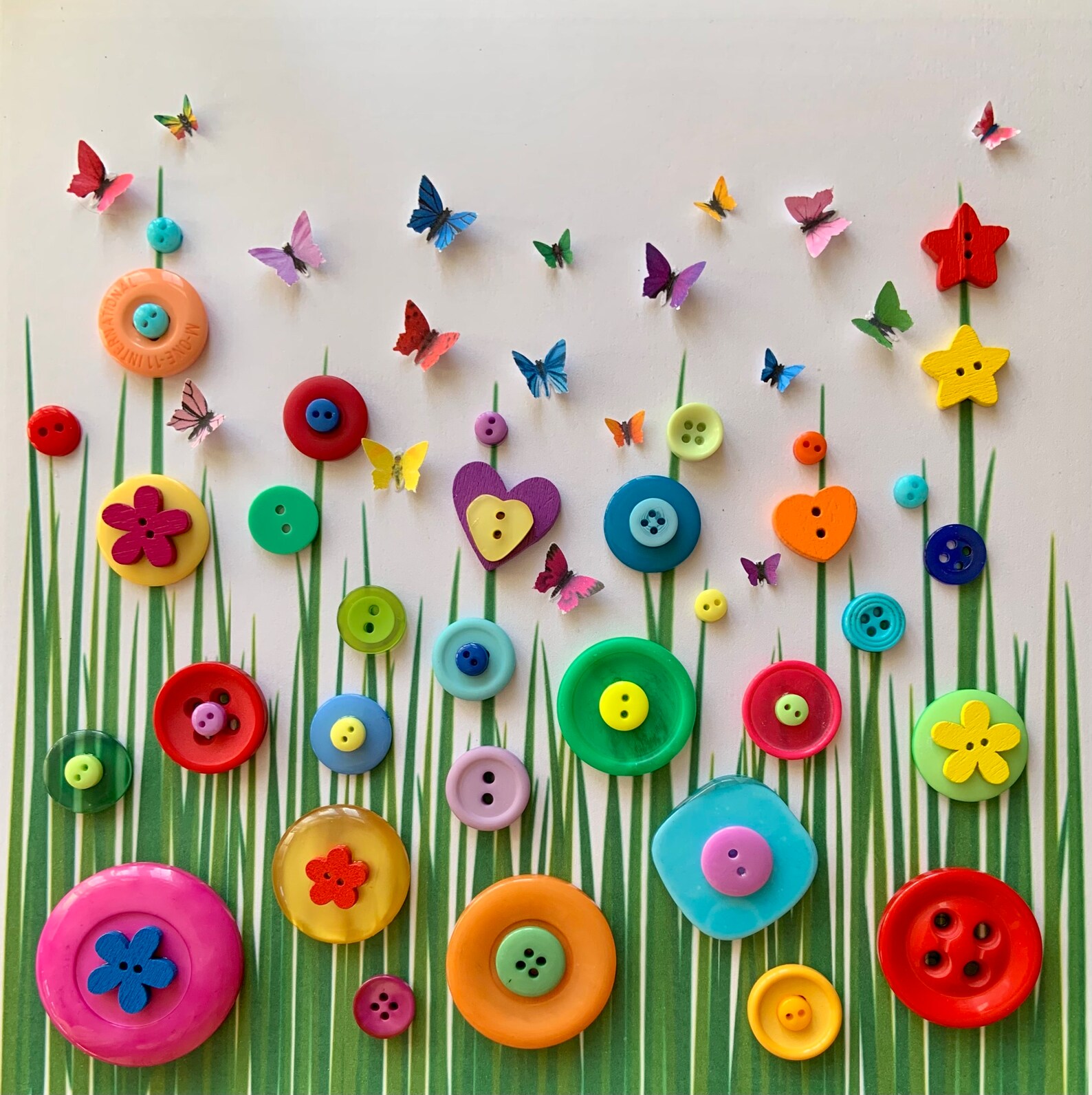 Button Art Flower Meadow Box Frame Picture - 3 Sizes Available - Etsy