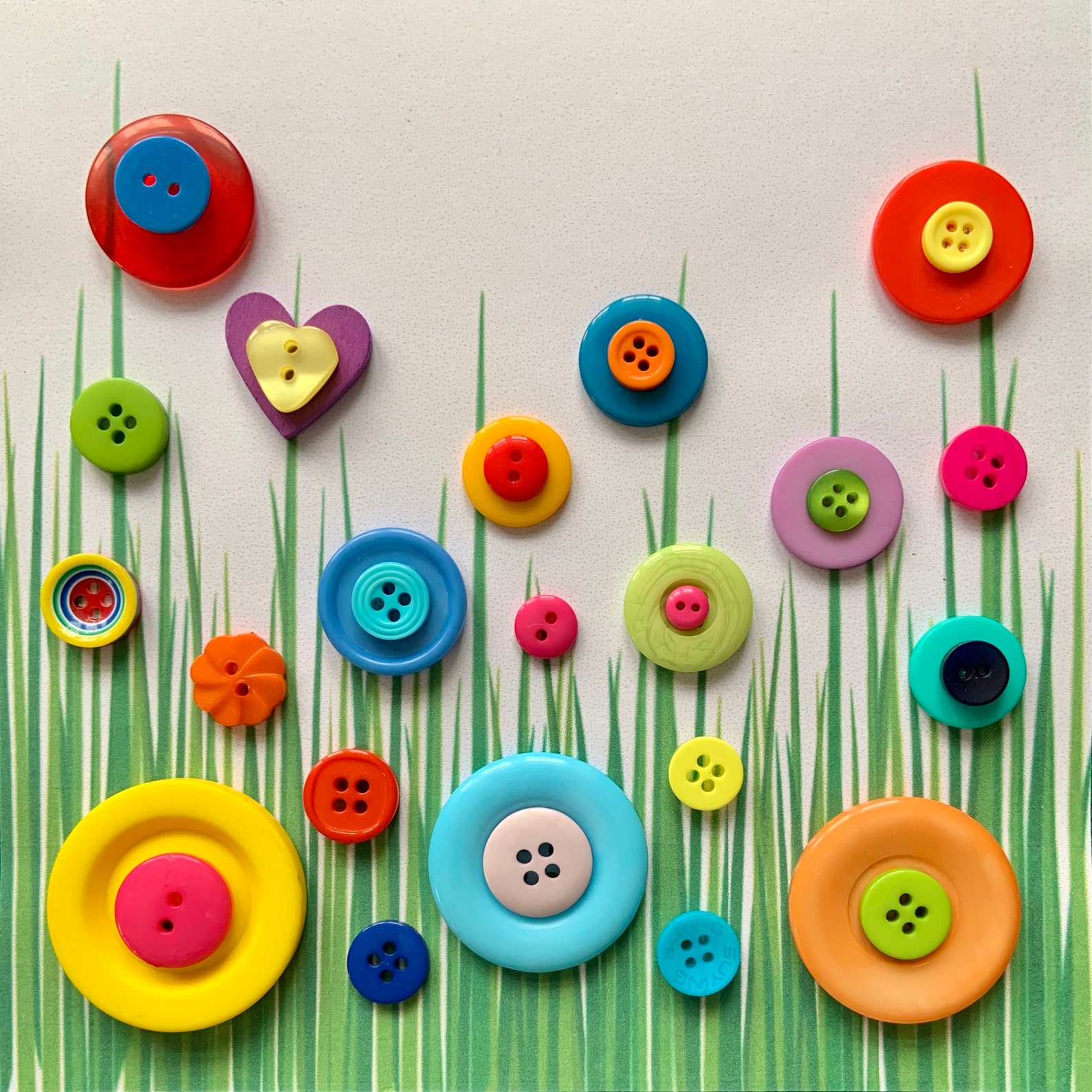 Button Art Flower Meadow Box Frame Picture 3 Sizes Available - Etsy