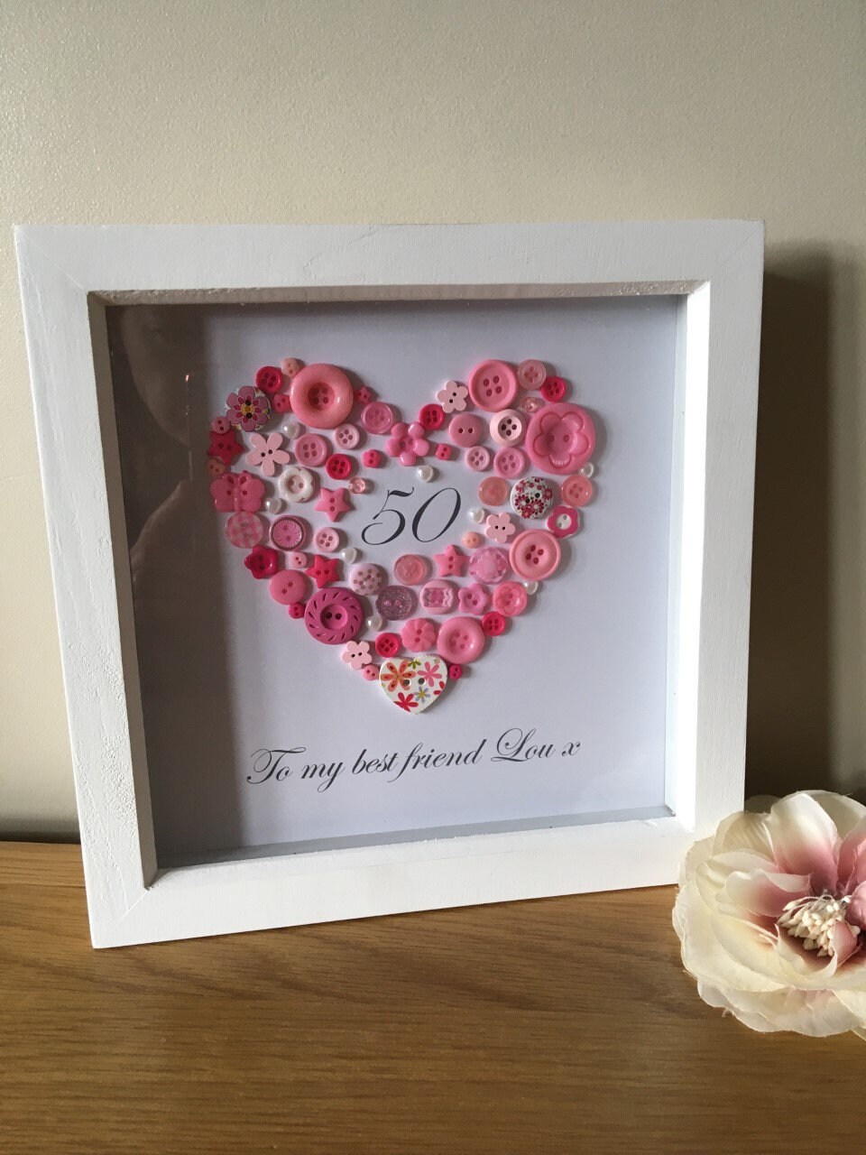 Personalised Button Heart Box Frame Picture Age Birthday | Etsy UK