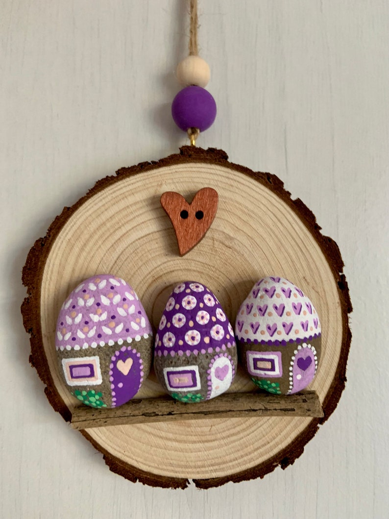 Hand Painted Pebble Houses on Wooden Hanging Plaque - Choice of Five - Etsy