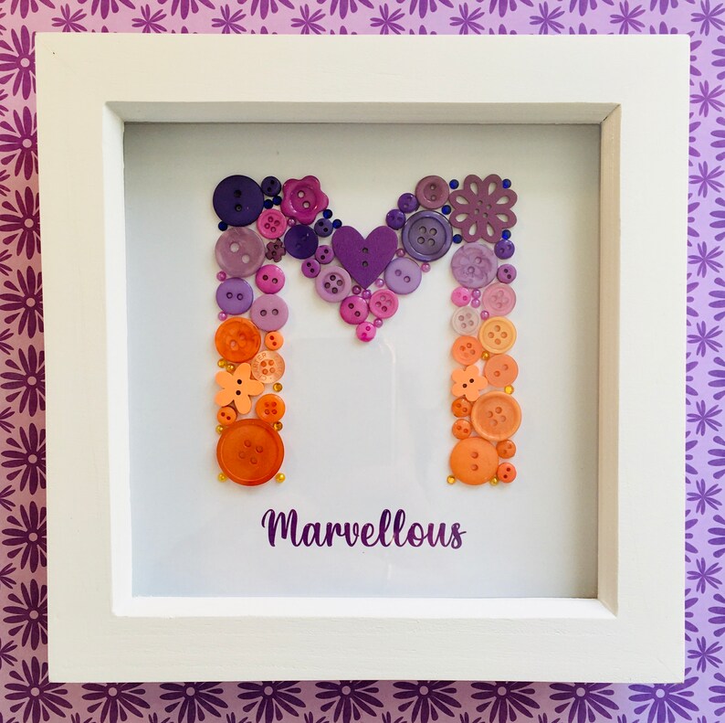 Personalised Button Letter Box Frame Picture With Name - 2 Sizes ...