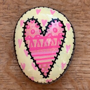 Hand Painted Pebble / Stone / Rock - Patchwork Heart - Pinks - Etsy