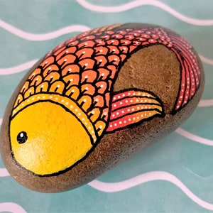 Hand Painted Pebble / Stone / Rock - Red Orange Fish - Etsy UK