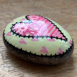 Hand Painted Pebble / Stone / Rock - Patchwork Heart - Pinks - Etsy