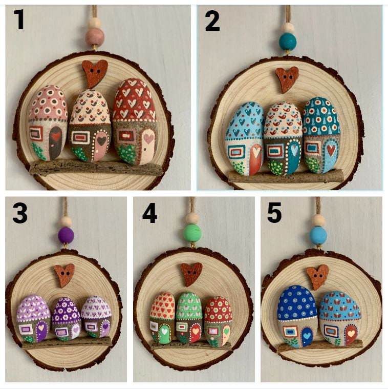 Hand Painted Pebble Houses on Wooden Hanging Plaque - Choice of Five - Etsy