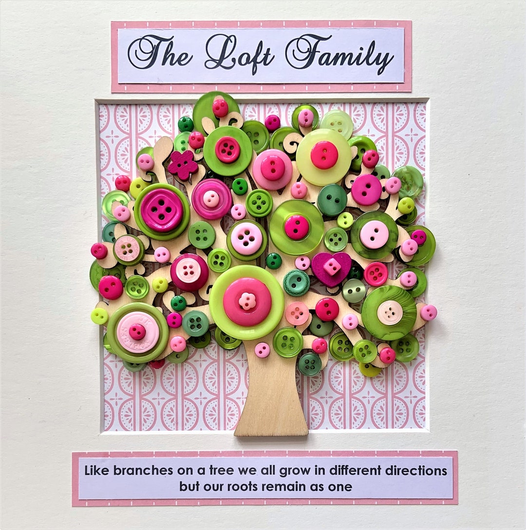 Family Tree Handmade Button Box Frame Picture Personalised Gift 23cm X ...