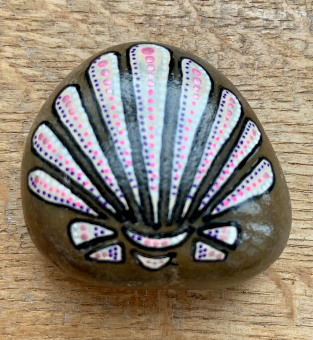 Hand Painted Pebble / Stone / Rock Pink Seashell - Etsy