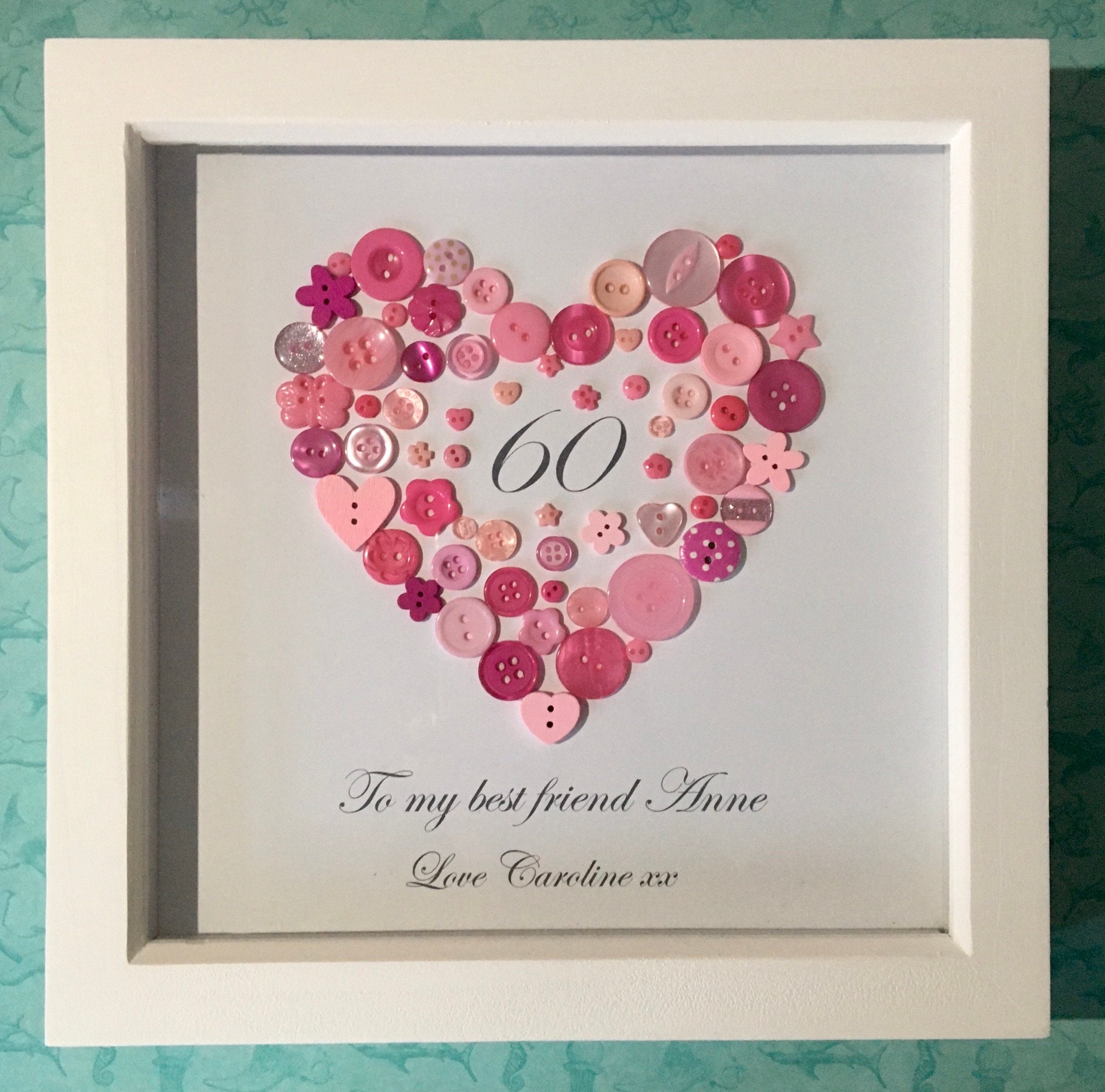 Personalised Button Heart Box Frame Picture Age Birthday Anniversary ...