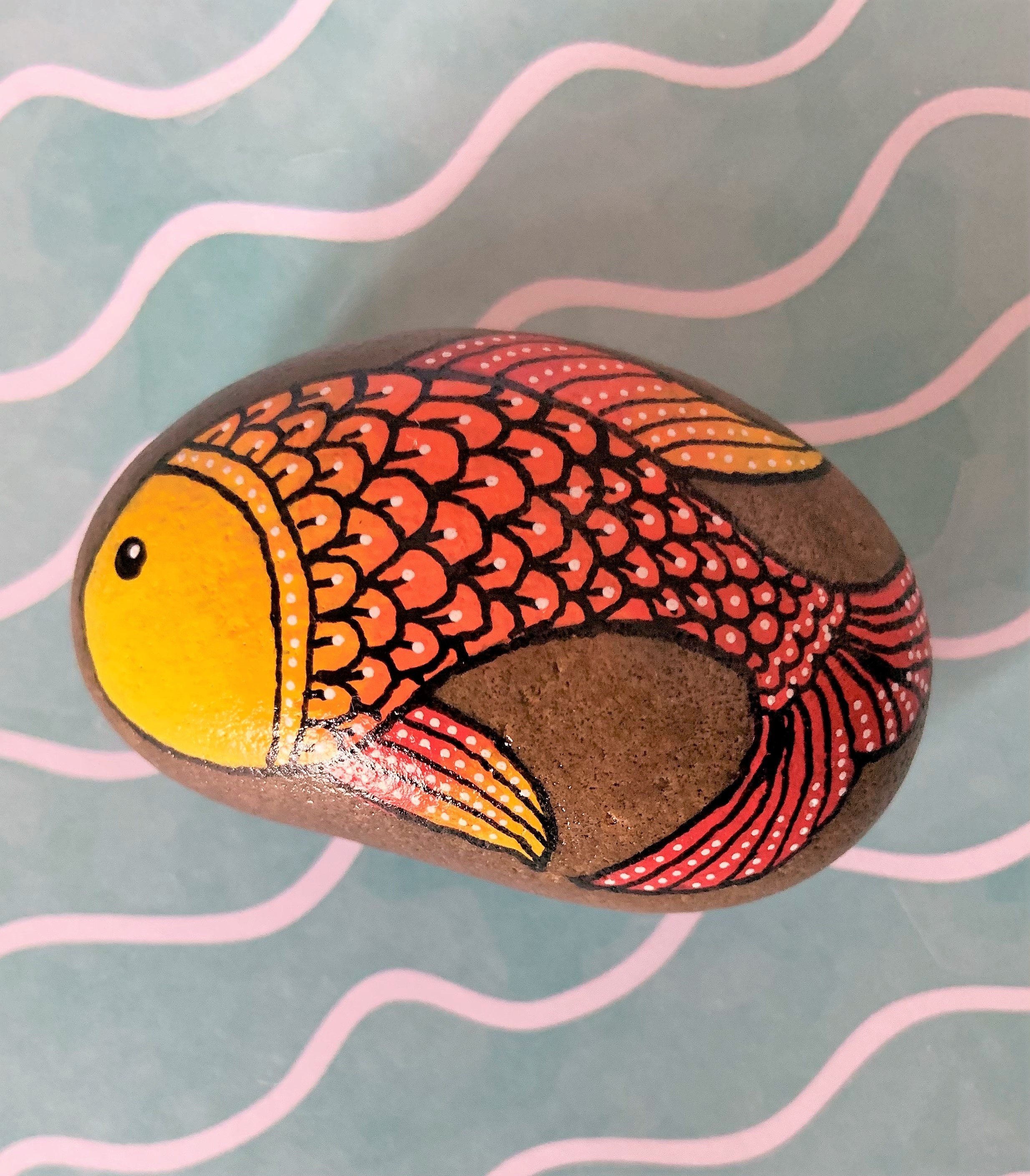 Hand Painted Pebble / Stone / Rock - Red Orange Fish - Etsy UK