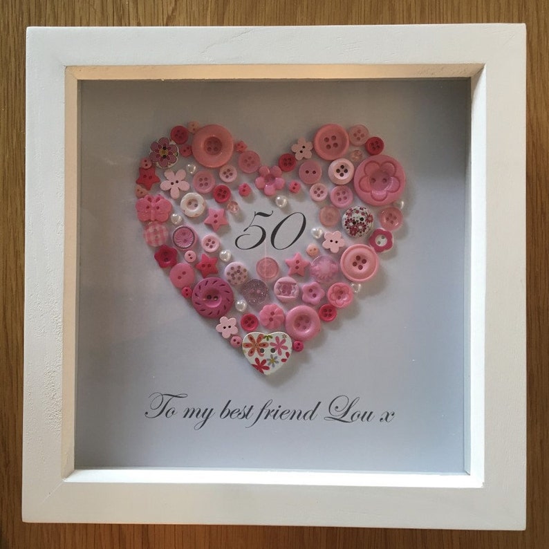 Personalised Button Heart Box Frame Picture Age Birthday Anniversary ...