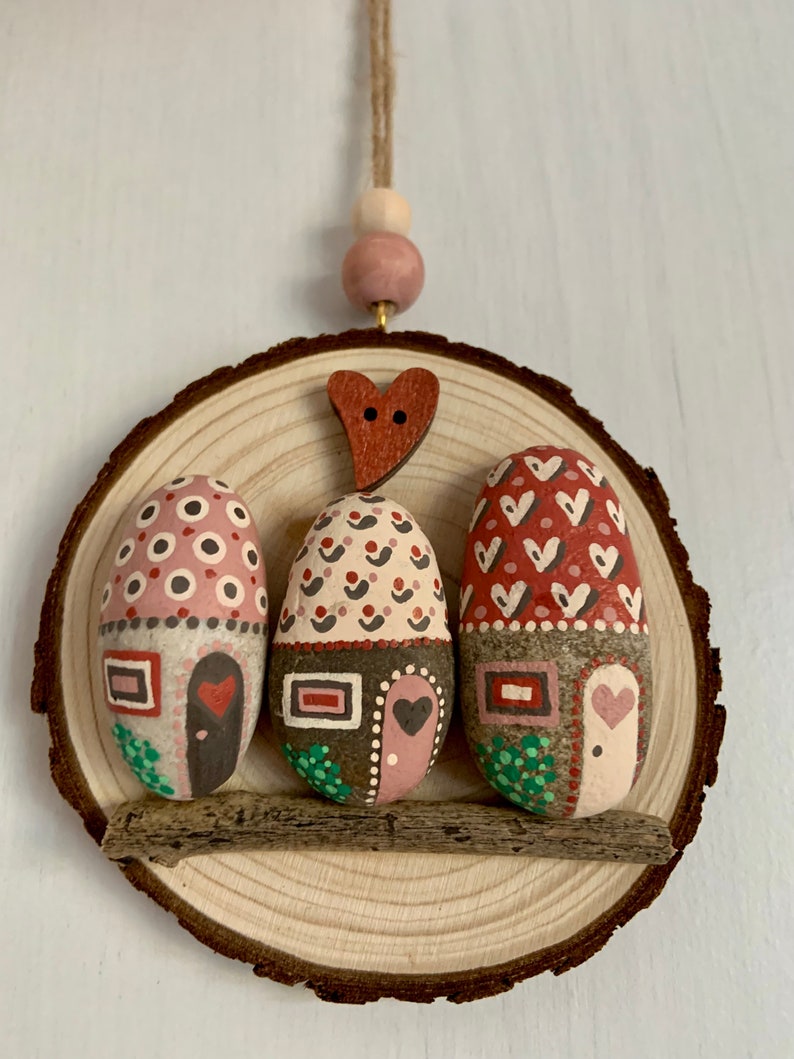 Hand Painted Pebble Houses on Wooden Hanging Plaque - Choice of Five - Etsy