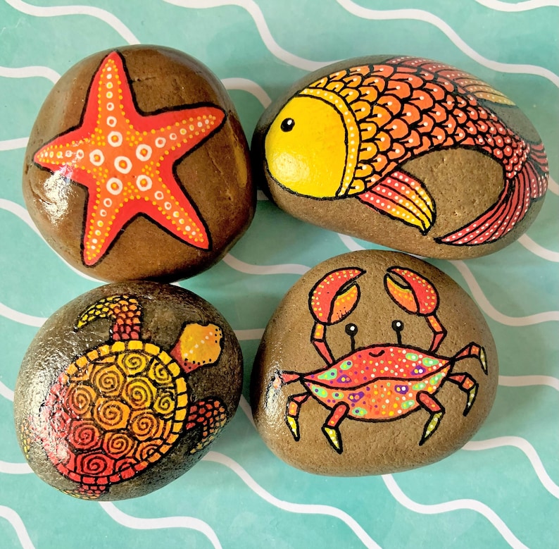 Hand Painted Pebble / Stone / Rock - Red Orange Fish - Etsy UK