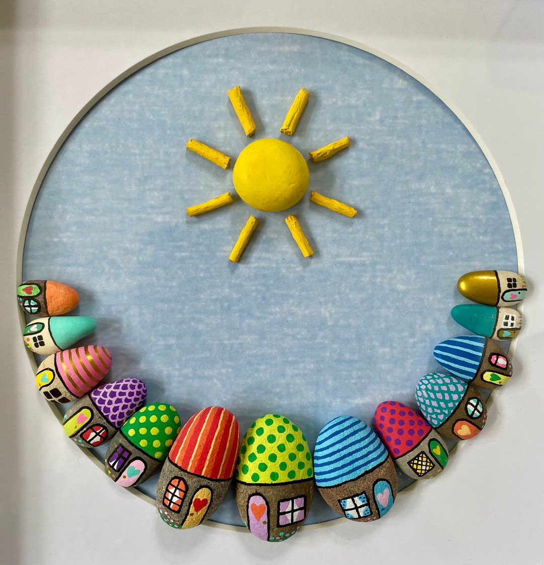 Hand Painted Pebble Houses Box Frame Picture 23cm X 23cm ONE OFF - Etsy