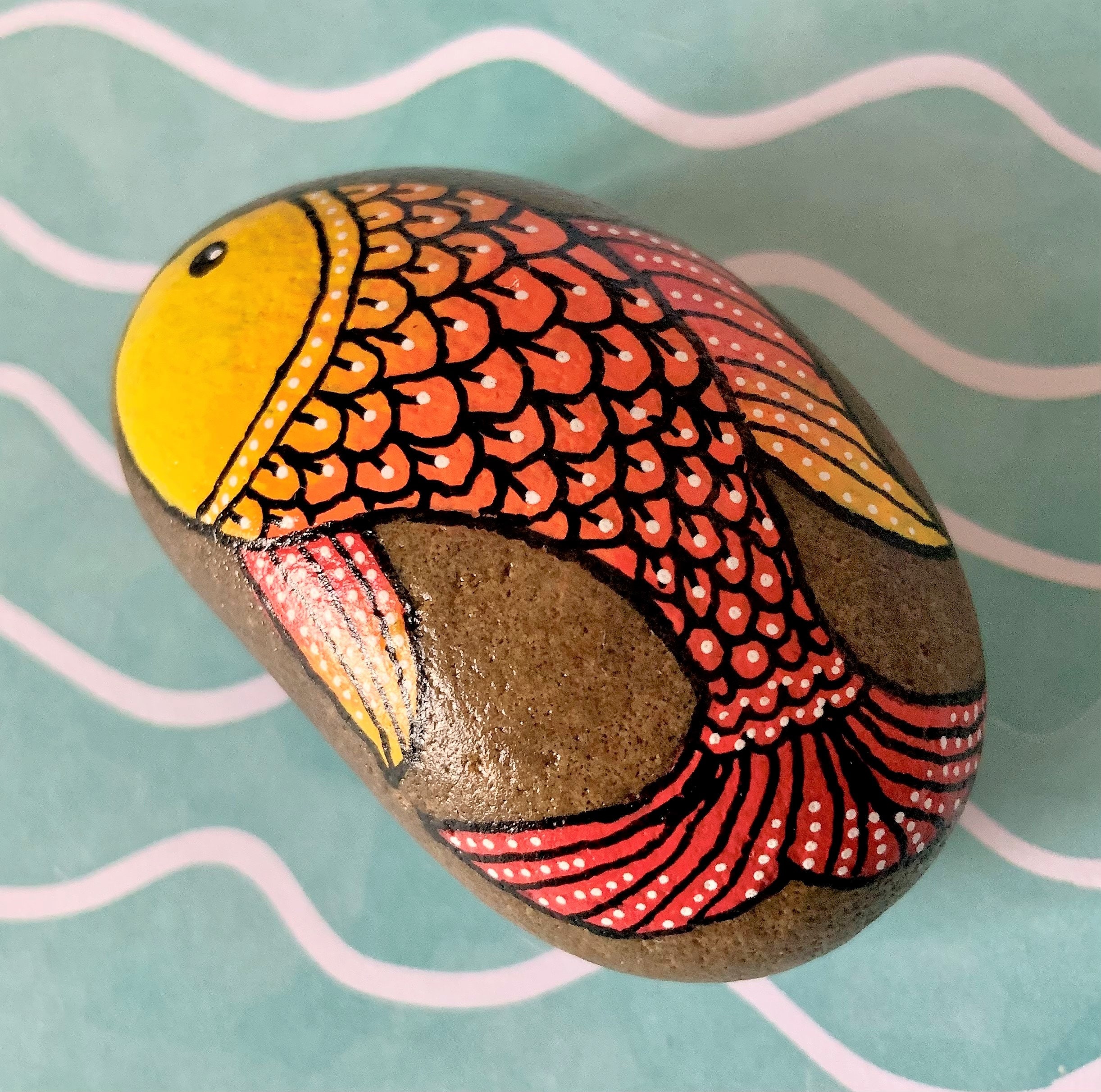 Hand Painted Pebble / Stone / Rock - Red Orange Fish - Etsy UK