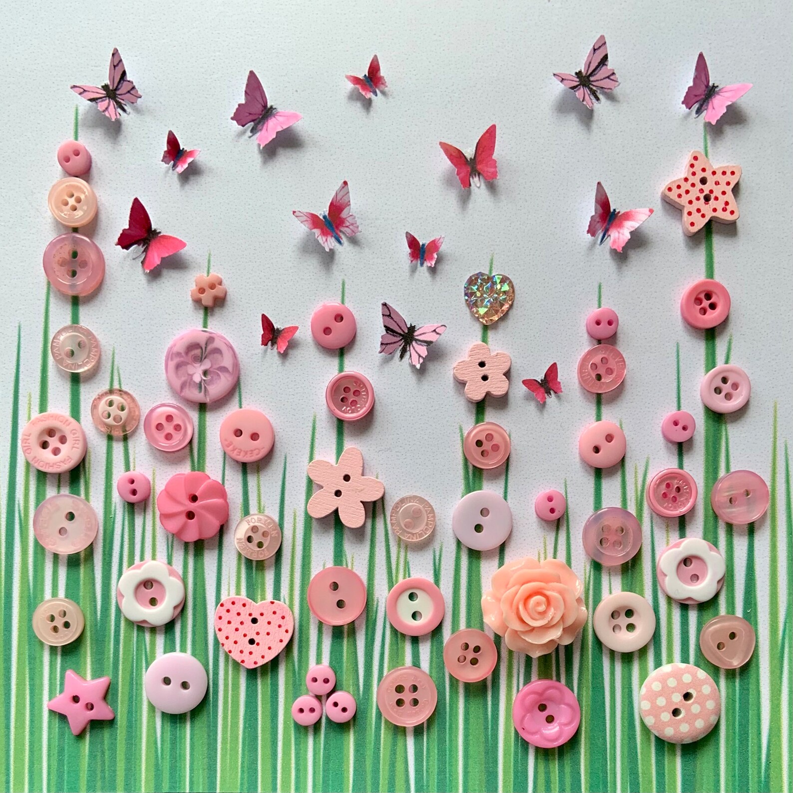 Button Art Flower Meadow Box Frame Picture 3 Sizes Available - Etsy