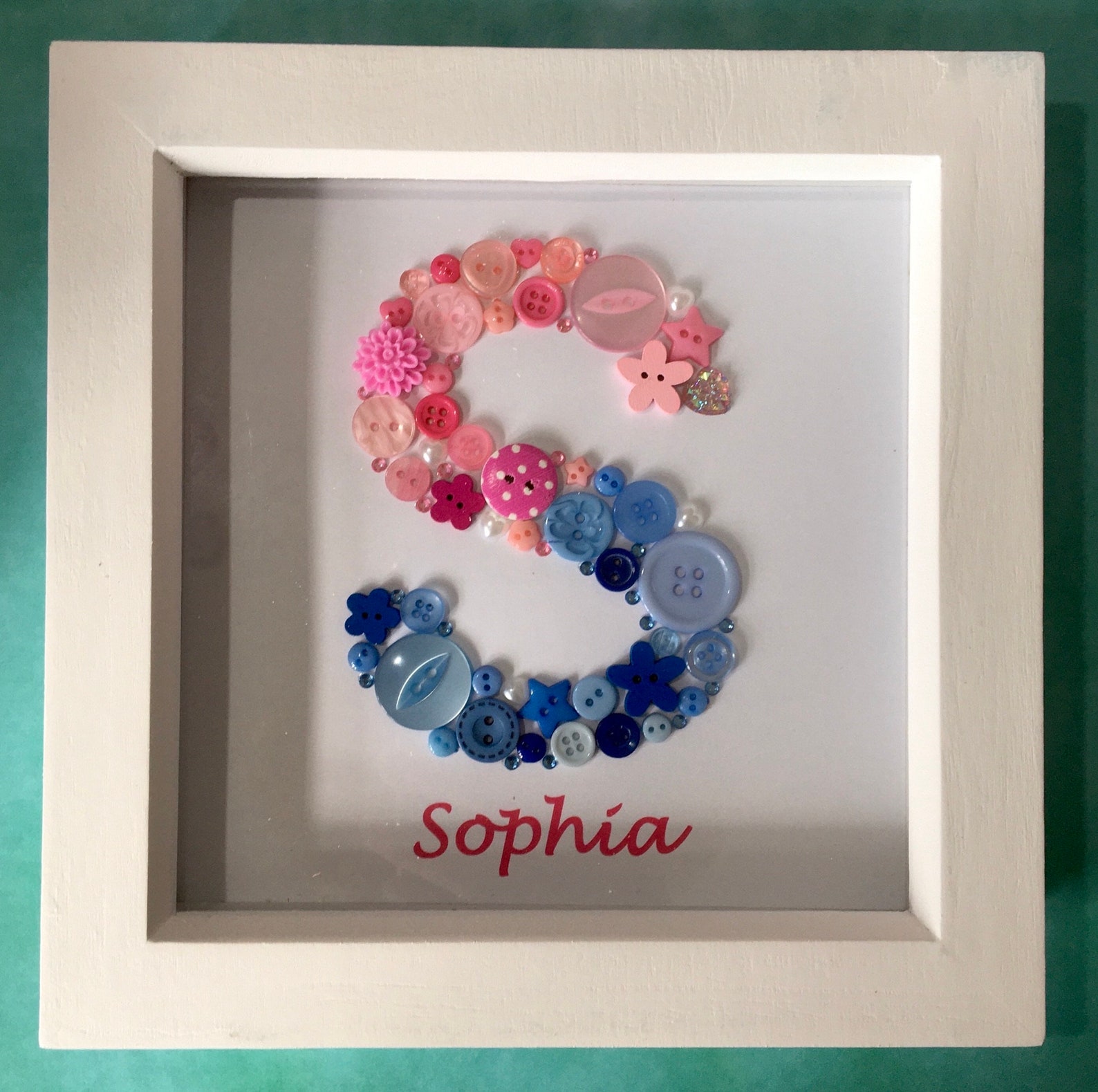 Personalised Button Letter Box Frame Picture With Name - 2 Sizes ...