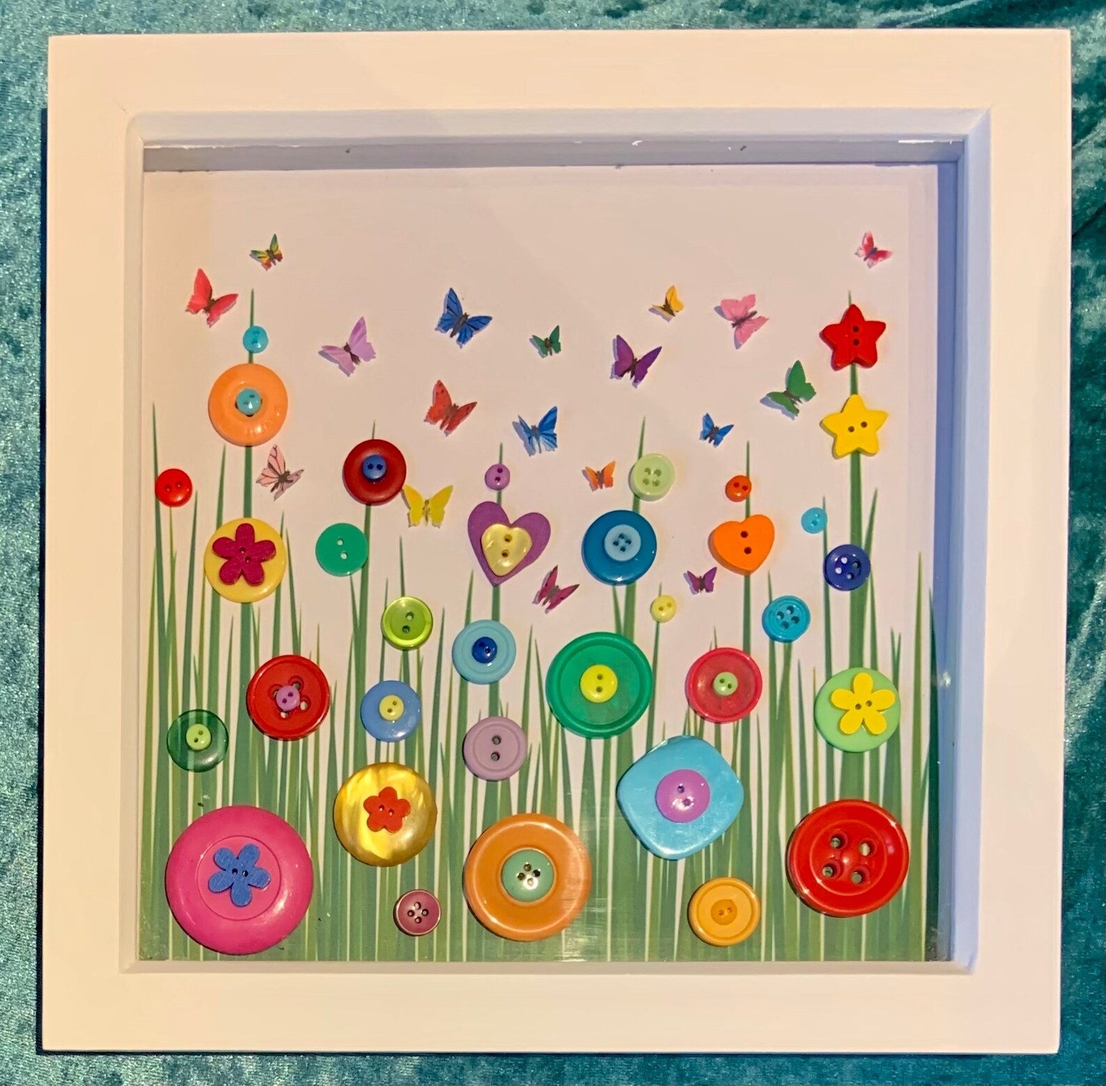 Button Art Flower Meadow Box Frame Picture 3 Sizes Available - Etsy