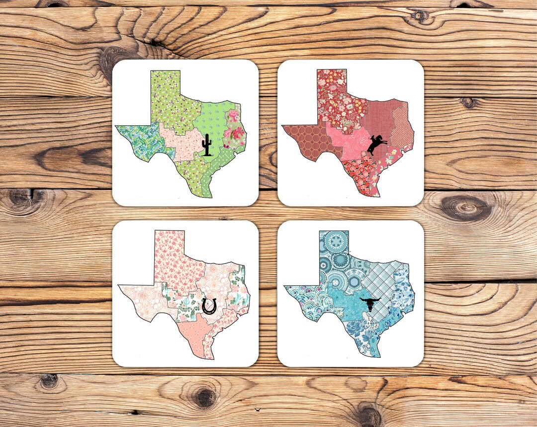 Texas Coaster Set,collage Art Printed Coaster,absorbent Coaster,floral ...
