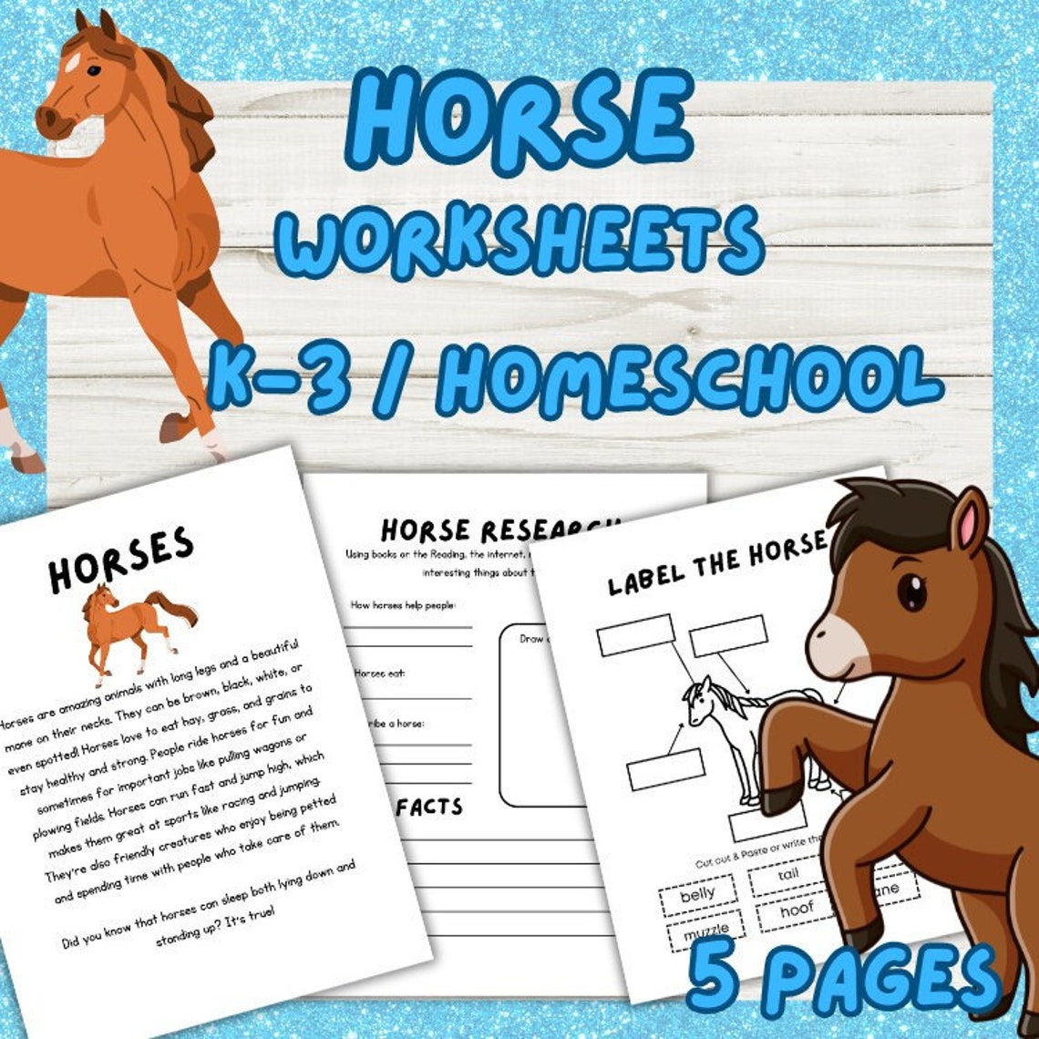 Homeschool Printables Worksheets Horses Primary - Etsy Australia