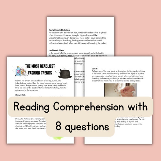 Deadliest Fashion Trend Printable Worksheet Reading Comprehension for ...