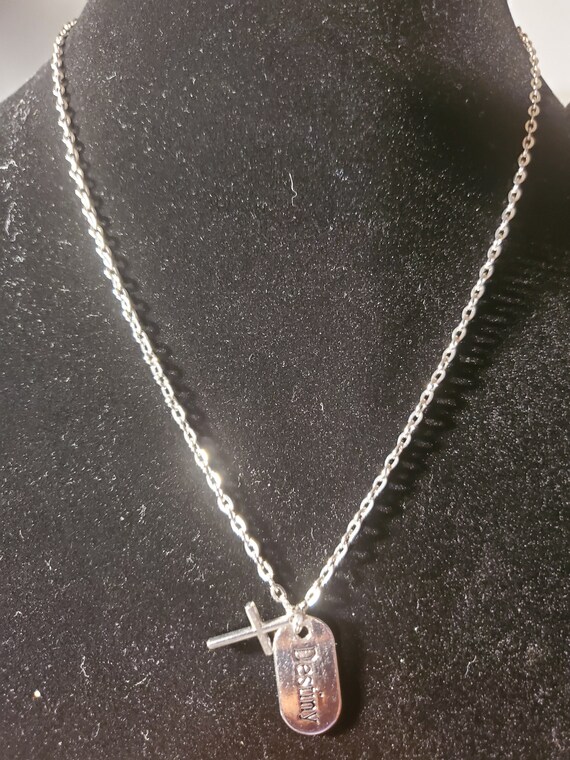 Cross and Destiny Tag Pendant Necklace | Etsy