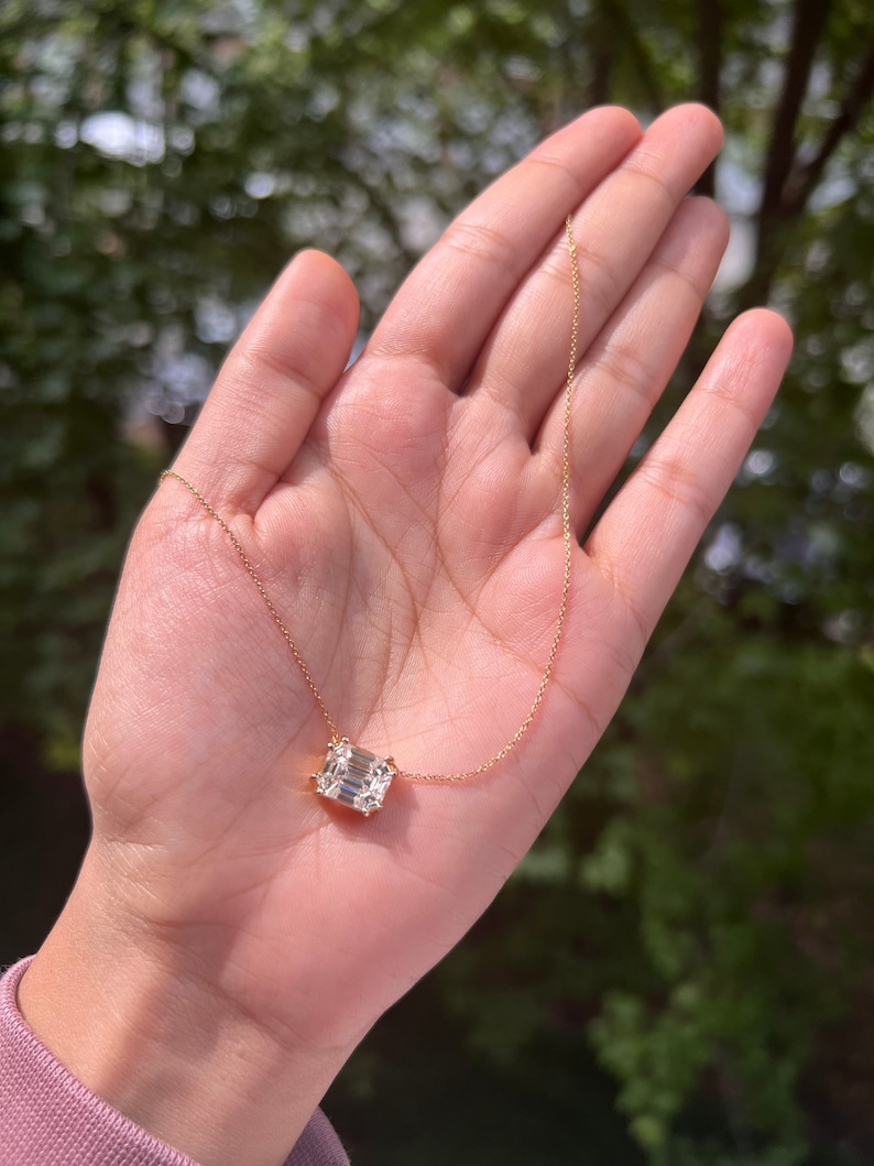 0.80 Carat Emerald Cut Diamond Illusion Necklace in 14k Gold - Etsy