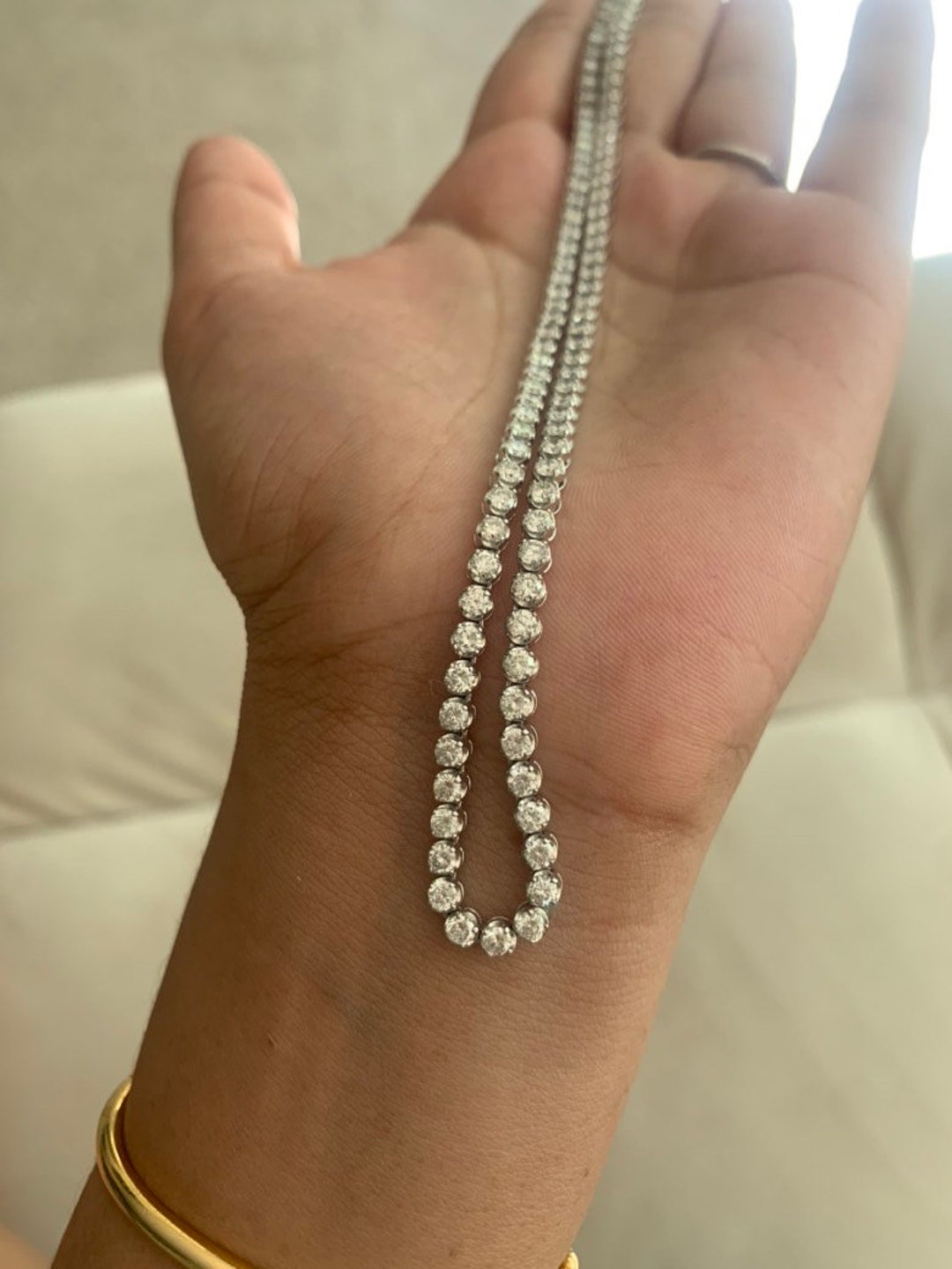 14K Gold Natural 7 Carat Diamond CROWN Setting Tennis Necklace - Etsy