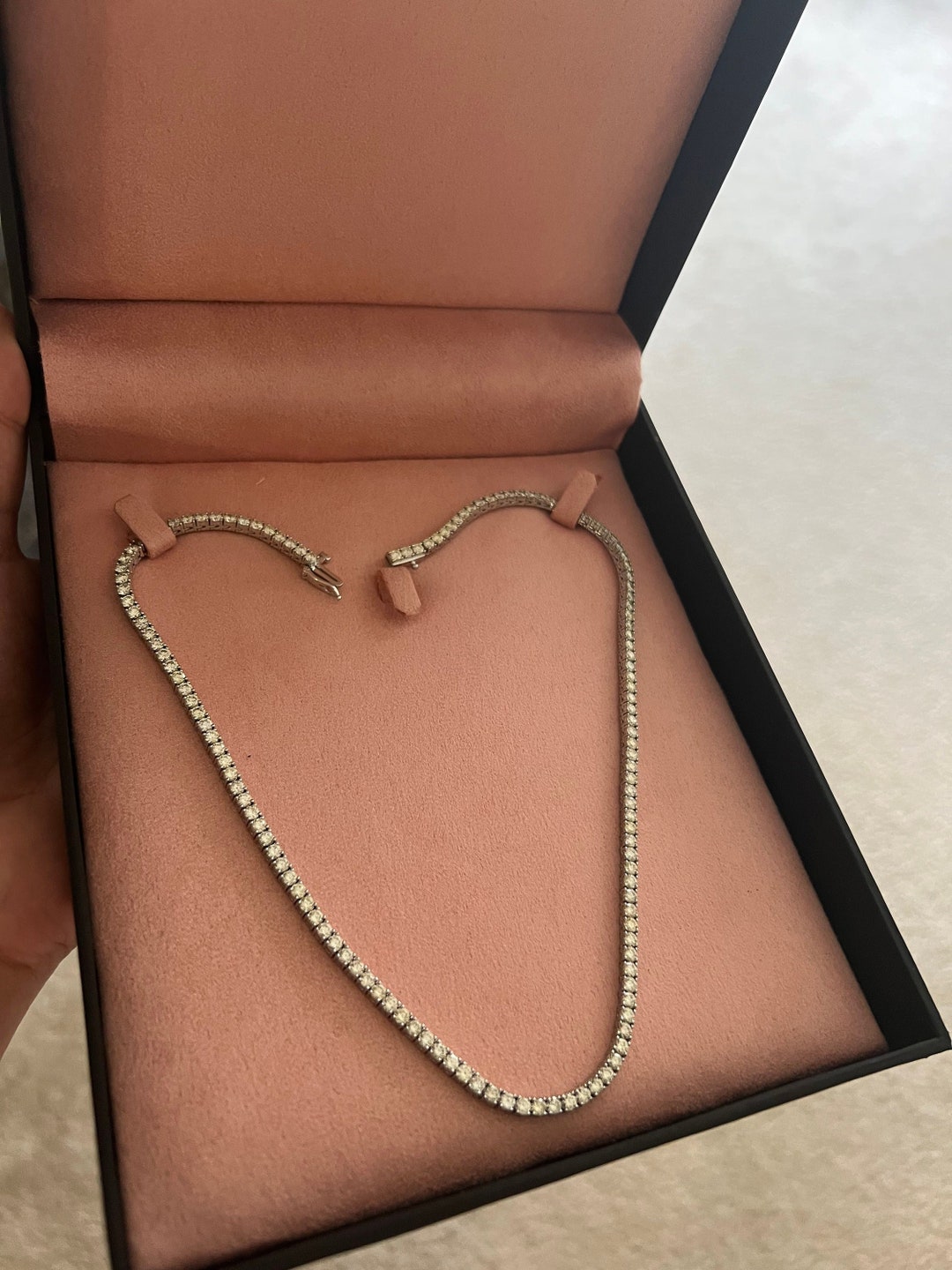 H/I 14K Gold Natural 12 Carat 10 Pointer Diamond Tennis Necklace *SI1 ...