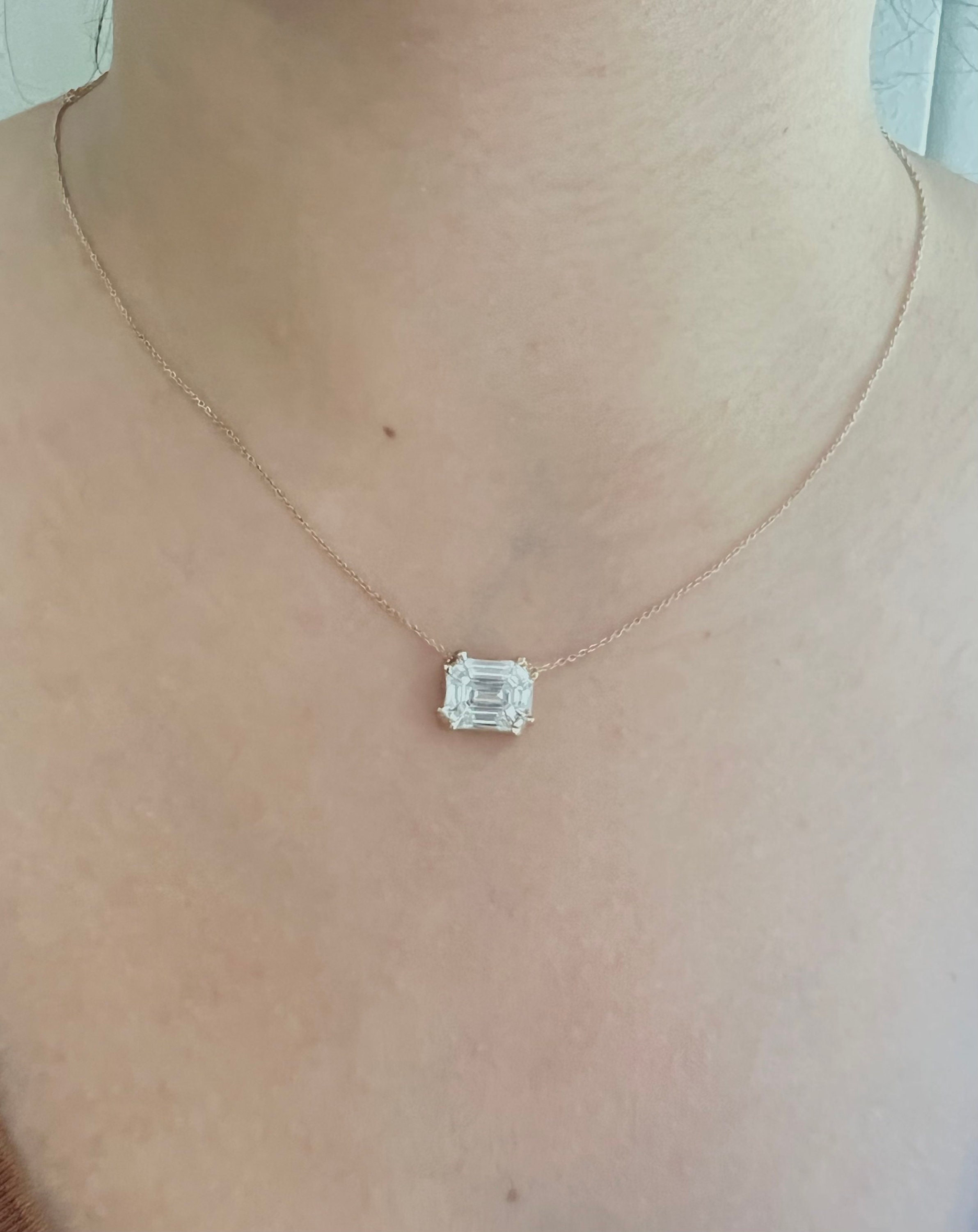 0.80 Carat Emerald Cut Diamond Illusion Necklace in 14k Gold - Etsy