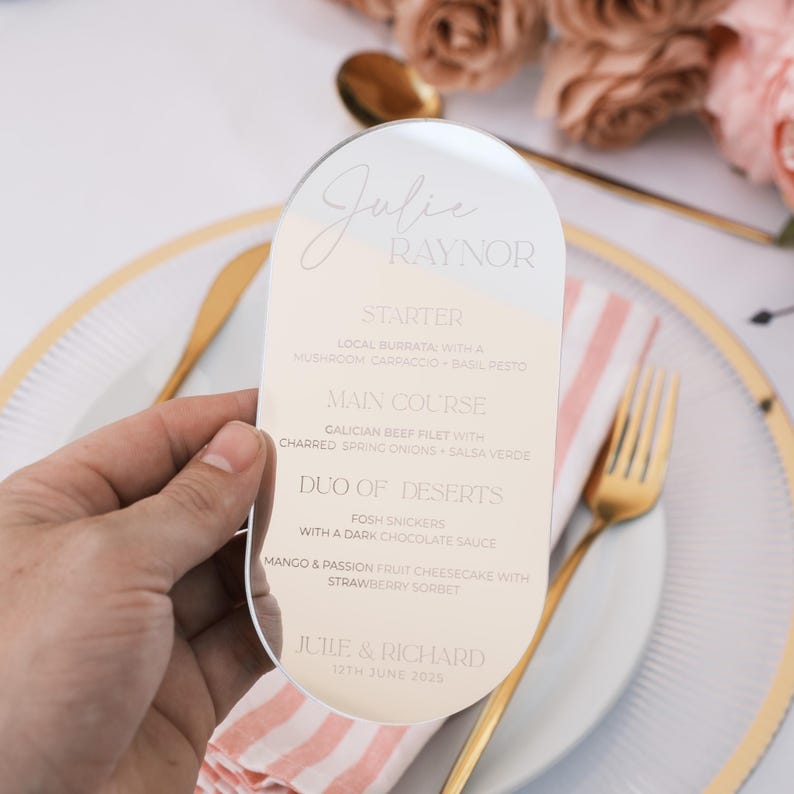 Personalised Wedding Menu Place Cards, Acrylic or Wooden Wedding Menu ...
