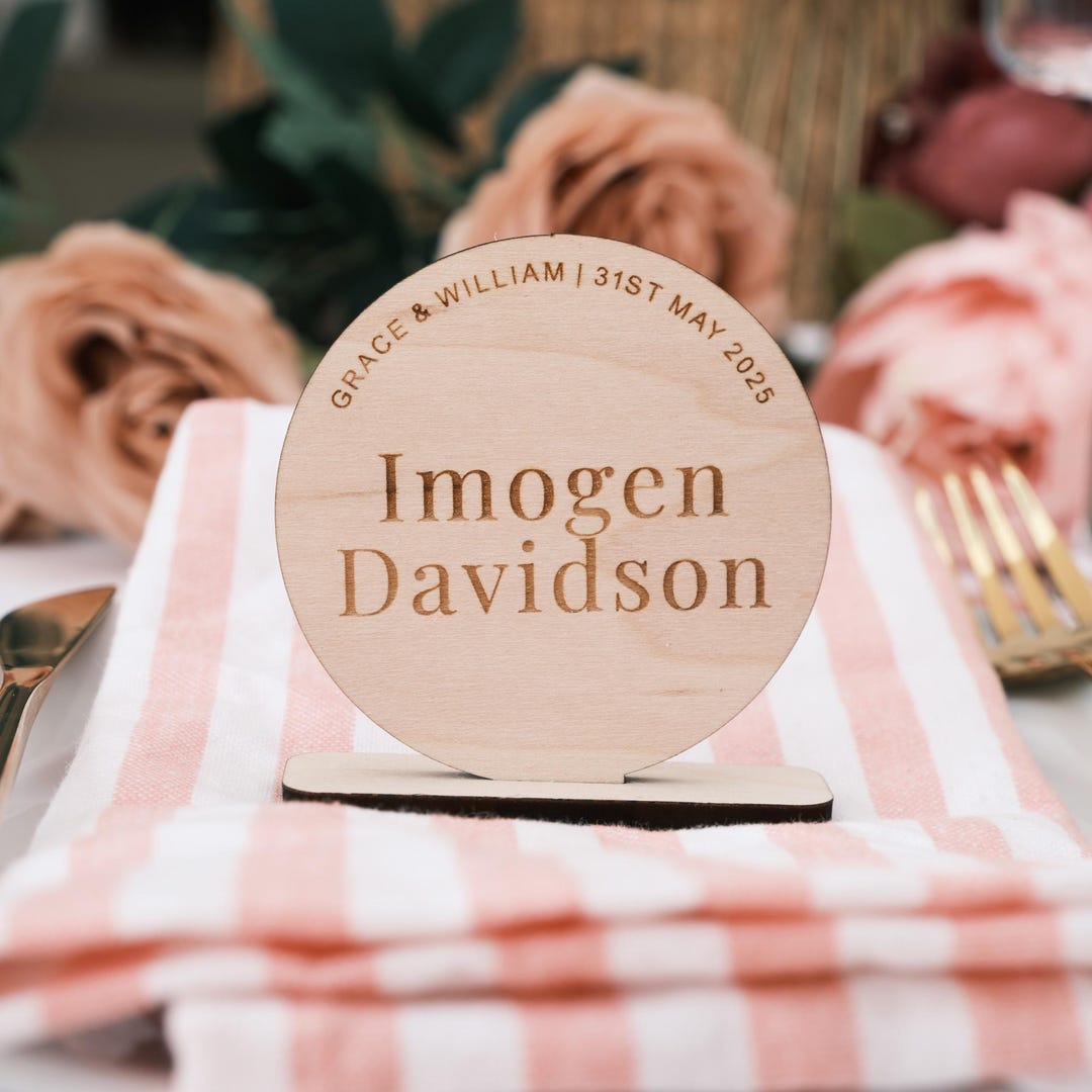Personalised Name Tags With Stands, Circle Custom Table Setting Place ...