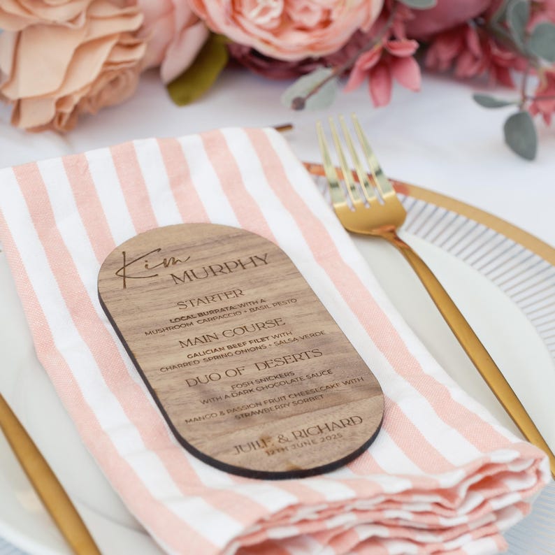 Personalised Wedding Menu Place Cards, Acrylic or Wooden Wedding Menu ...