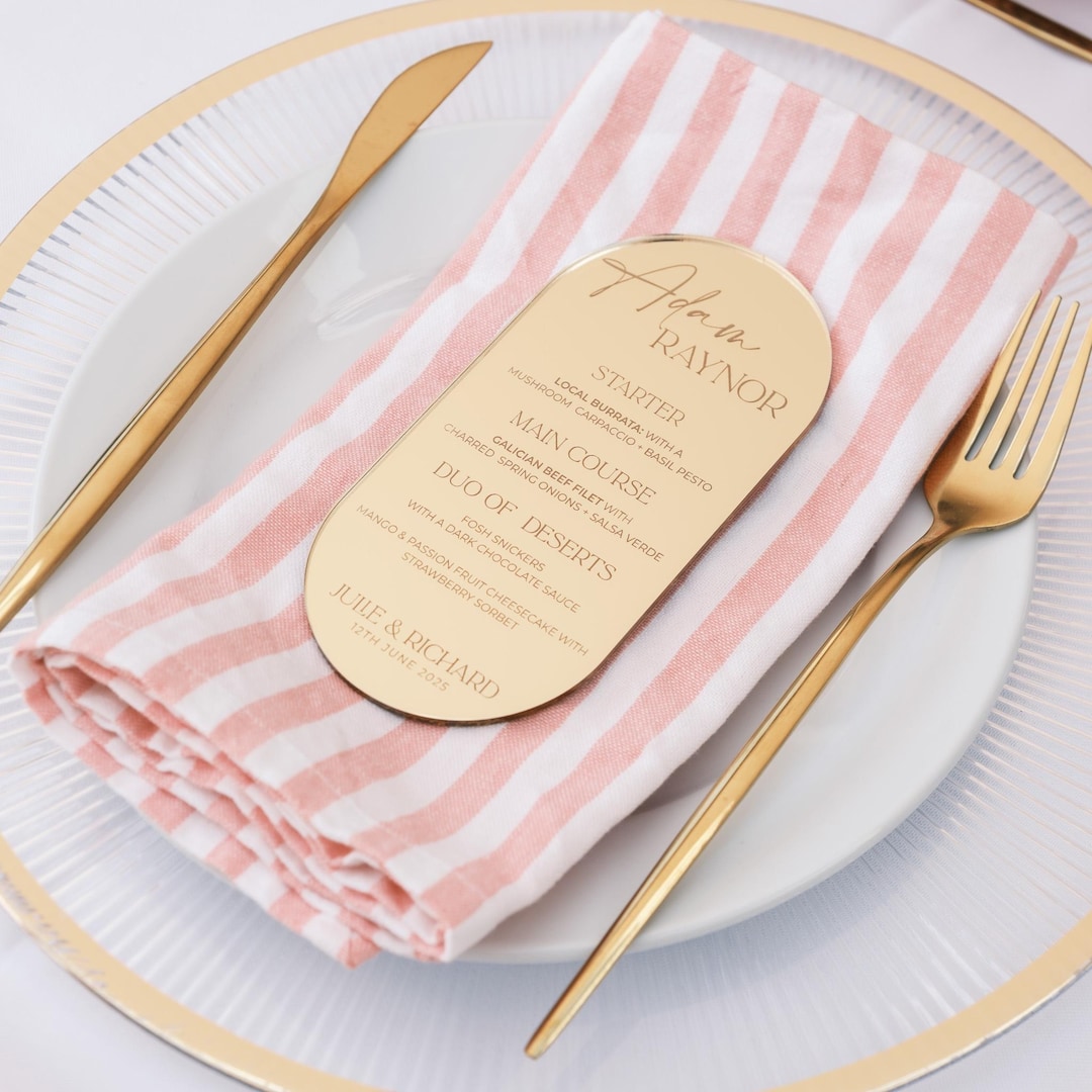 Personalised Wedding Menu Place Cards, Acrylic or Wooden Wedding Menu ...