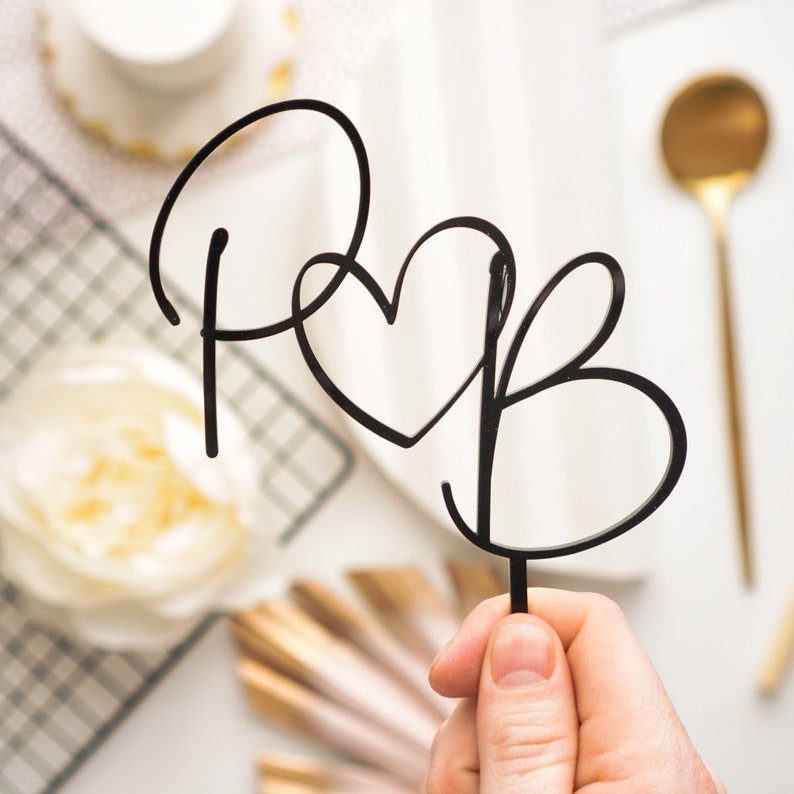 Initials Wedding Topper Letters With Heart Acrylic Cake Topper Bride ...