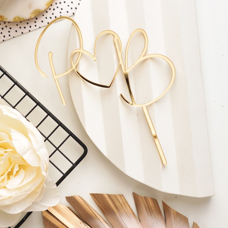 Initials Wedding Topper Letters With Heart Acrylic Cake Topper Bride ...