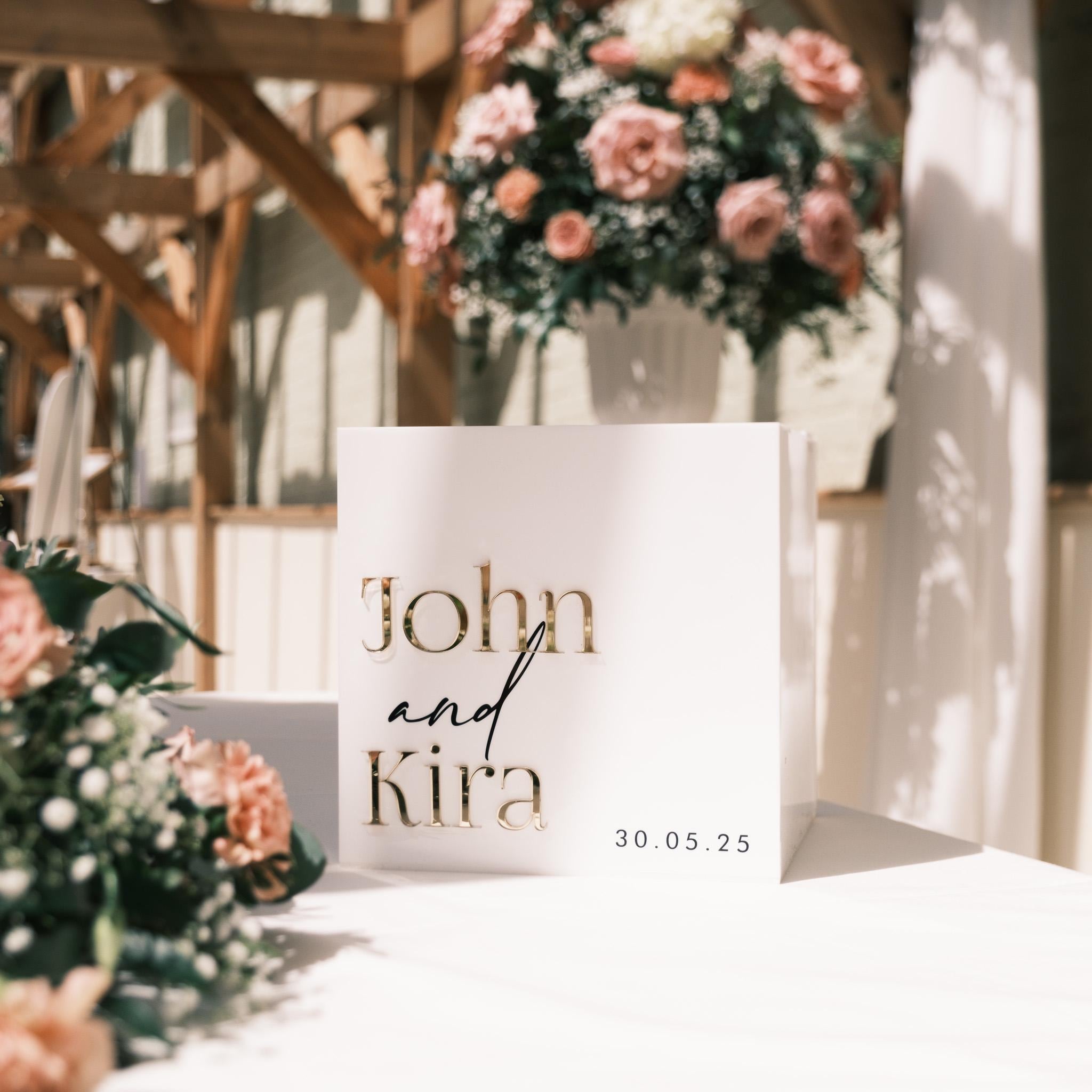 Personalised Acrylic Wedding Card Box With Names, Custom Cards & Well ...
