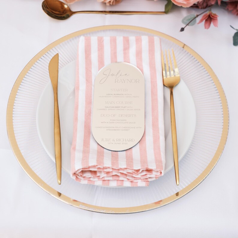 Personalised Wedding Menu Place Cards, Acrylic or Wooden Wedding Menu ...