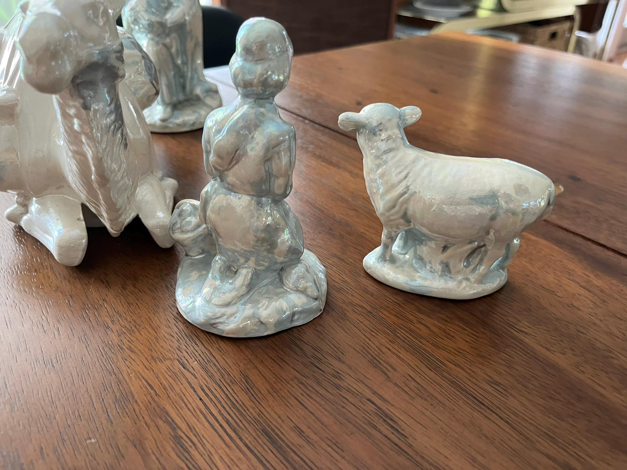 Vintage HOLLAND Mold Nativity Set Scene Pearlescent Ceramic MCM 4 Piece ...