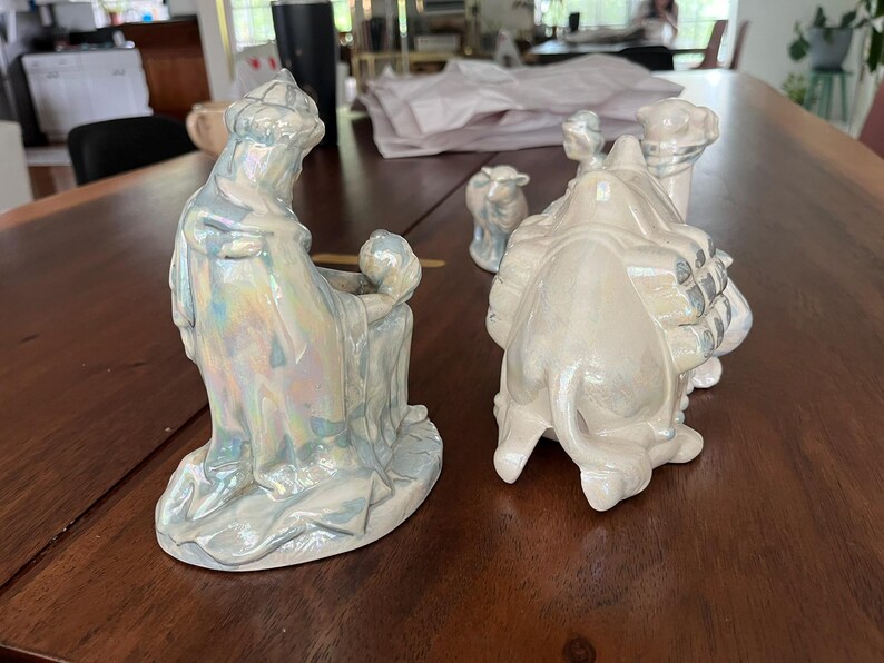 Vintage HOLLAND Mold Nativity Set Scene Pearlescent Ceramic MCM 4 Piece ...