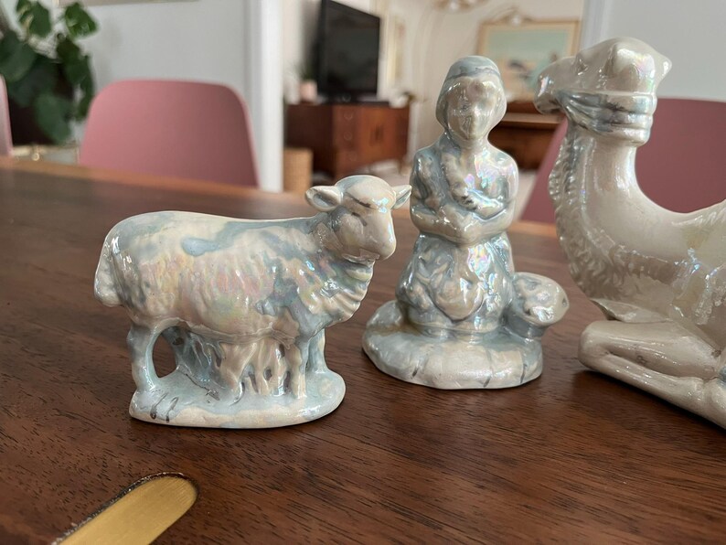 Vintage HOLLAND Mold Nativity Set Scene Pearlescent Ceramic MCM 4 Piece ...